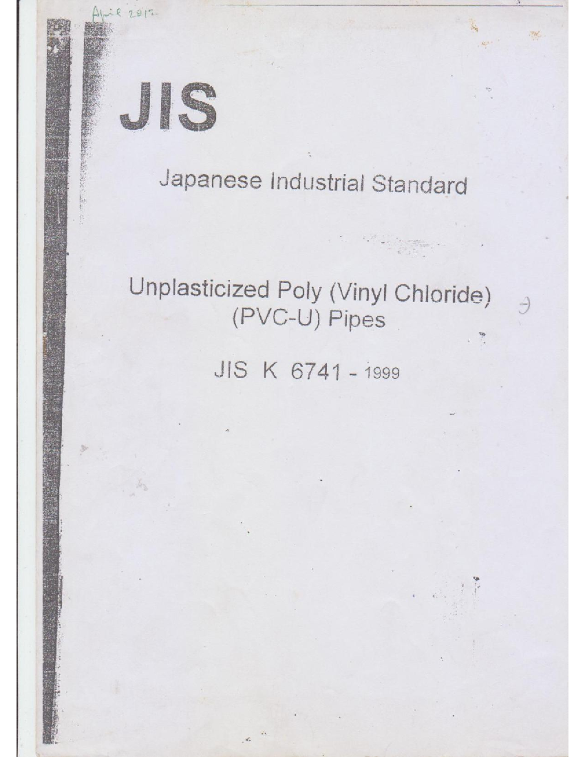 JIS K 6741: 2012 Standard Specification for Unplasticized PVC Pipes ...