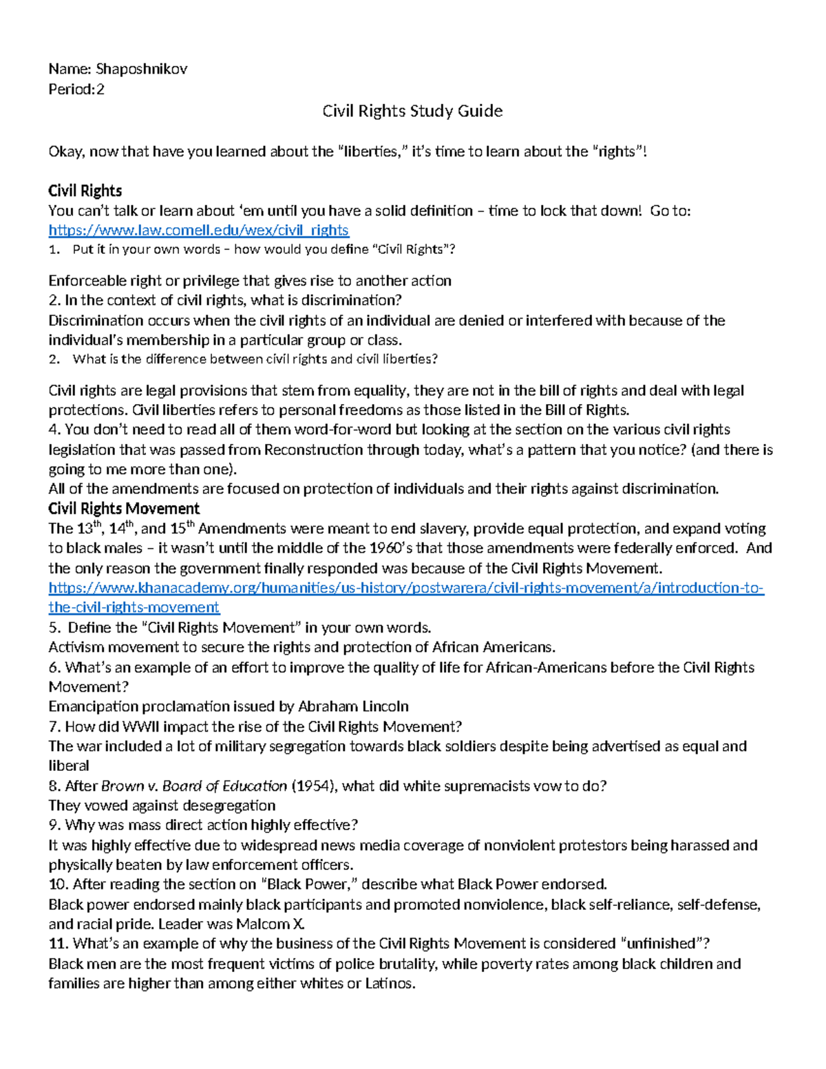 Civil Rights Unit Study Guide 2024: Key Concepts & Legislation - Studocu