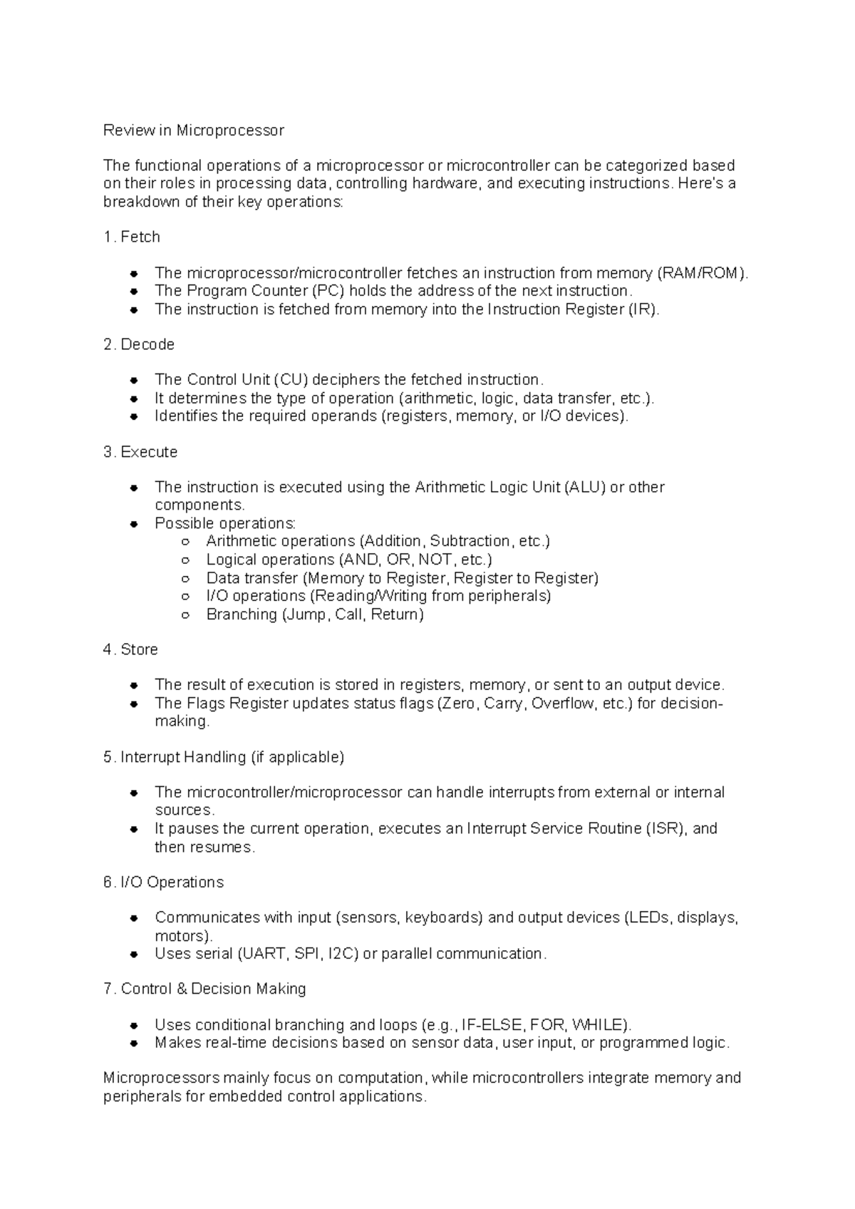 Functional Operations of Microprocessors: A Comprehensive Review - Studocu