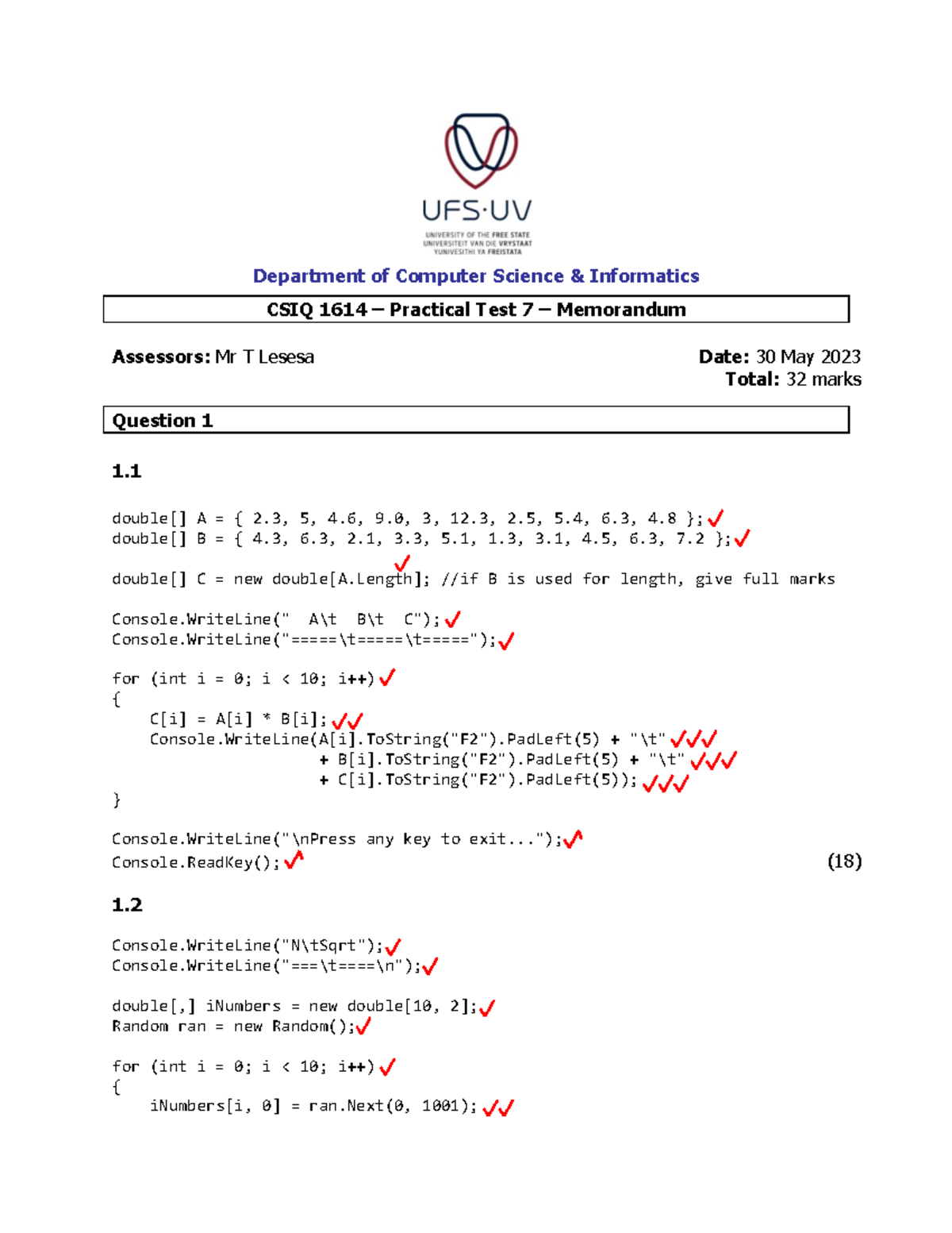 Practical Test 7 - Memorandum - Department of Computer Science ...