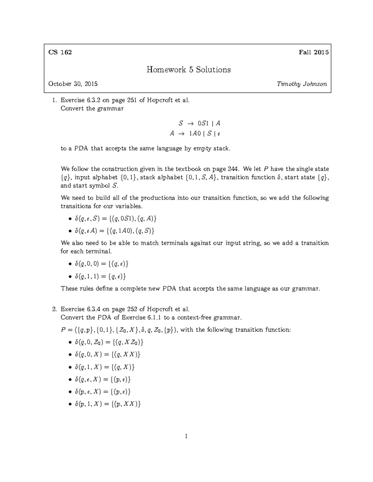 CS 162 Fall 2015 Homework 5 Solutions and Exercises Analysis - Studocu