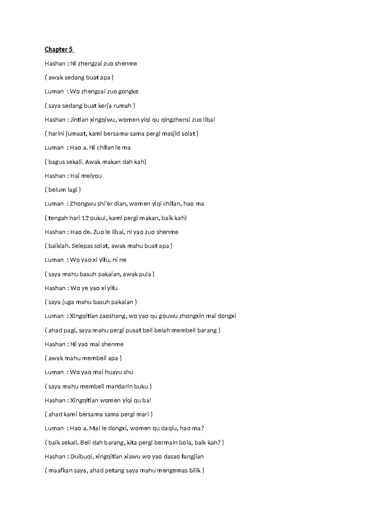 Chapter 5 Dialogue 2: Mandarin Conversation Practice - Studocu