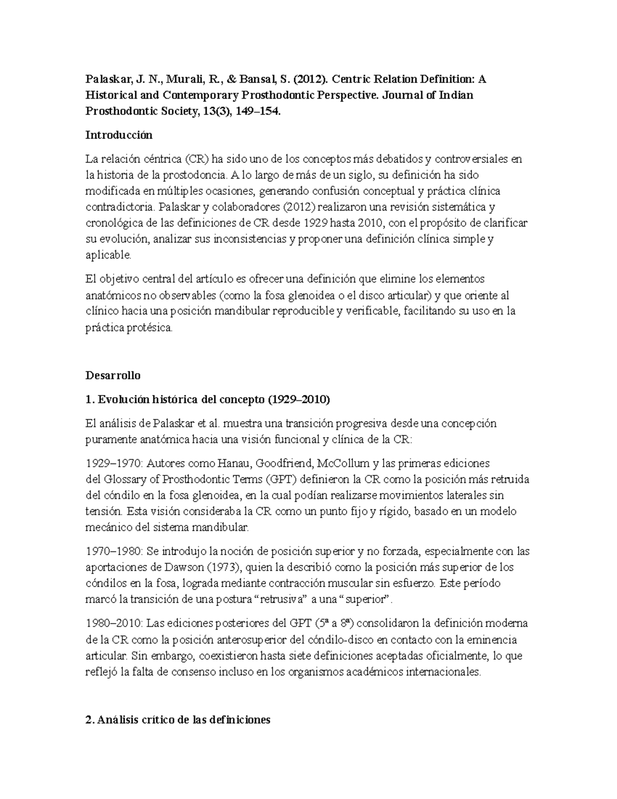 Revisión Crítica de la Relación Céntrica en Prostodoncia: Perspectivas ...