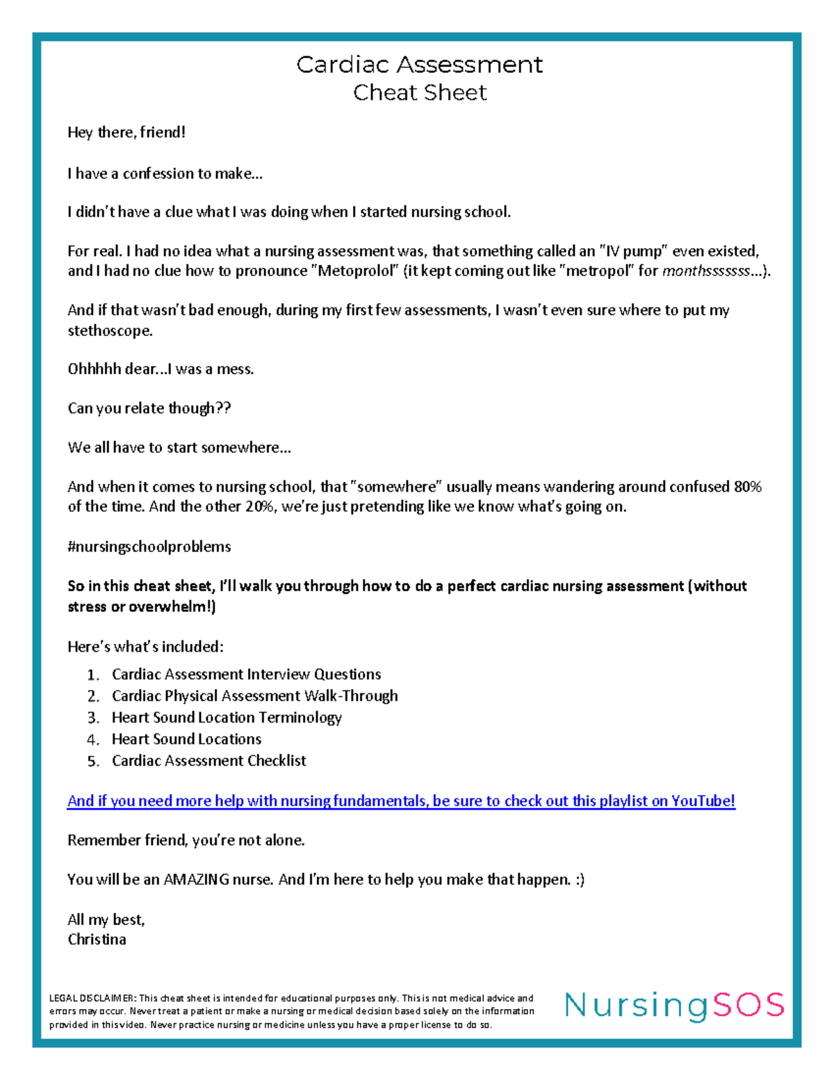 Cardiac Assessment Cheat Sheet - Cardiac Assessment Cheat Sheet LEGAL ...