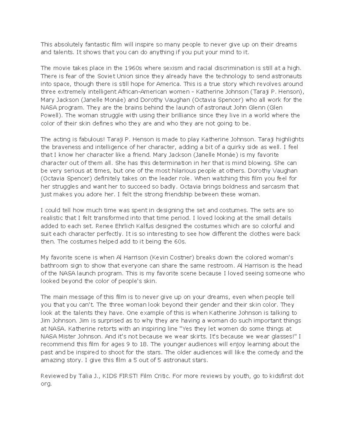 Hidden figures assignment - This absolutely fantastic film will inspire ...