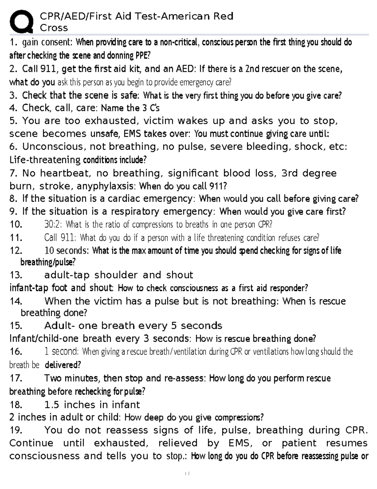 Red Cross Aid Quizlet: Key First Aid Concepts and Procedures - Studocu