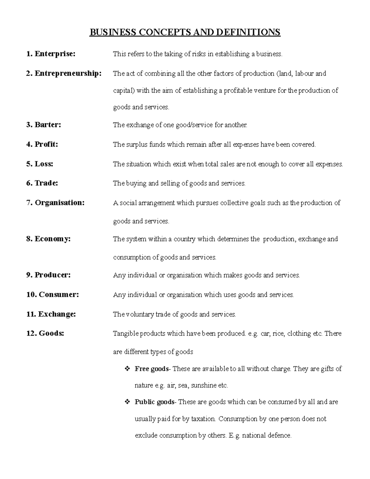 Business Concepts and Definitions: An Overview of Key Terms - Studocu