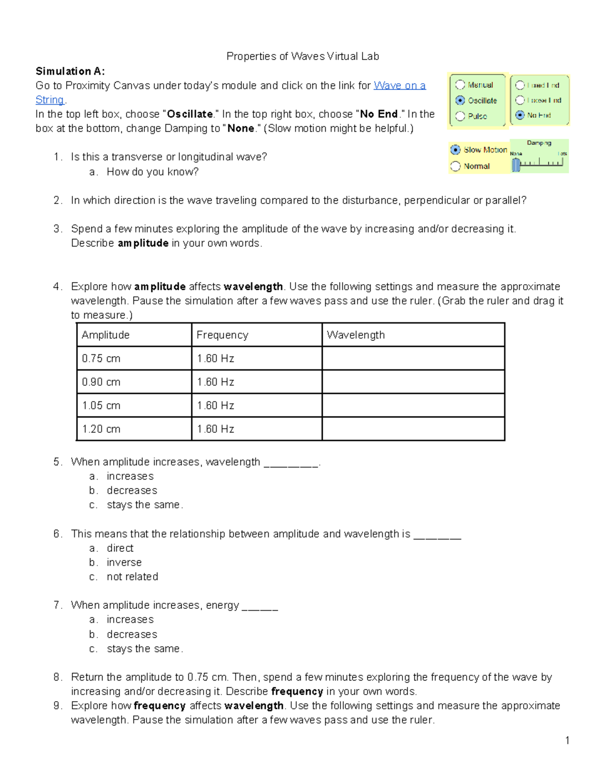 WAV 101: Properties of Waves Virtual Lab Guide and Simulations - Studocu