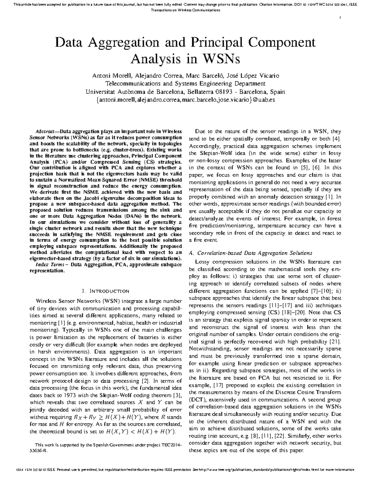 Data Aggregation & PCA Techniques in WSNs - Paper 3 - Studocu
