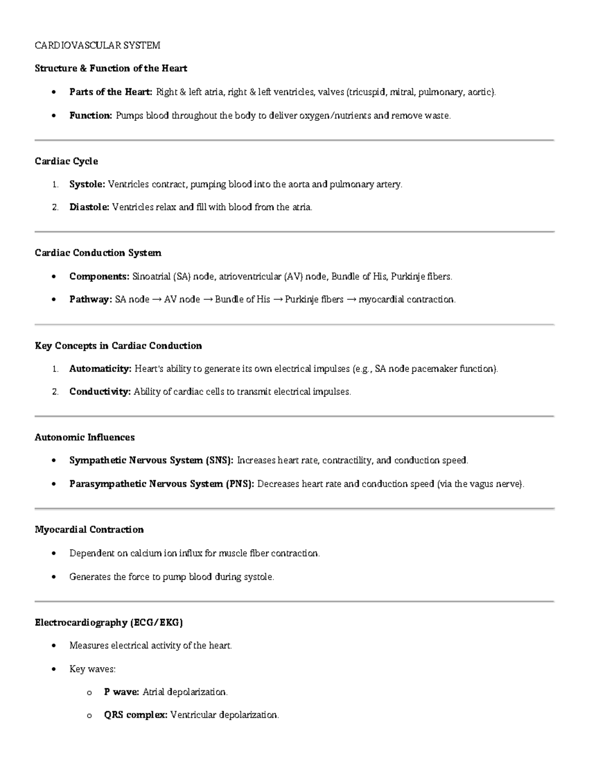 AIA Summary CNS CVS - do not copy - CARDIOVASCULAR SYSTEM Structure ...