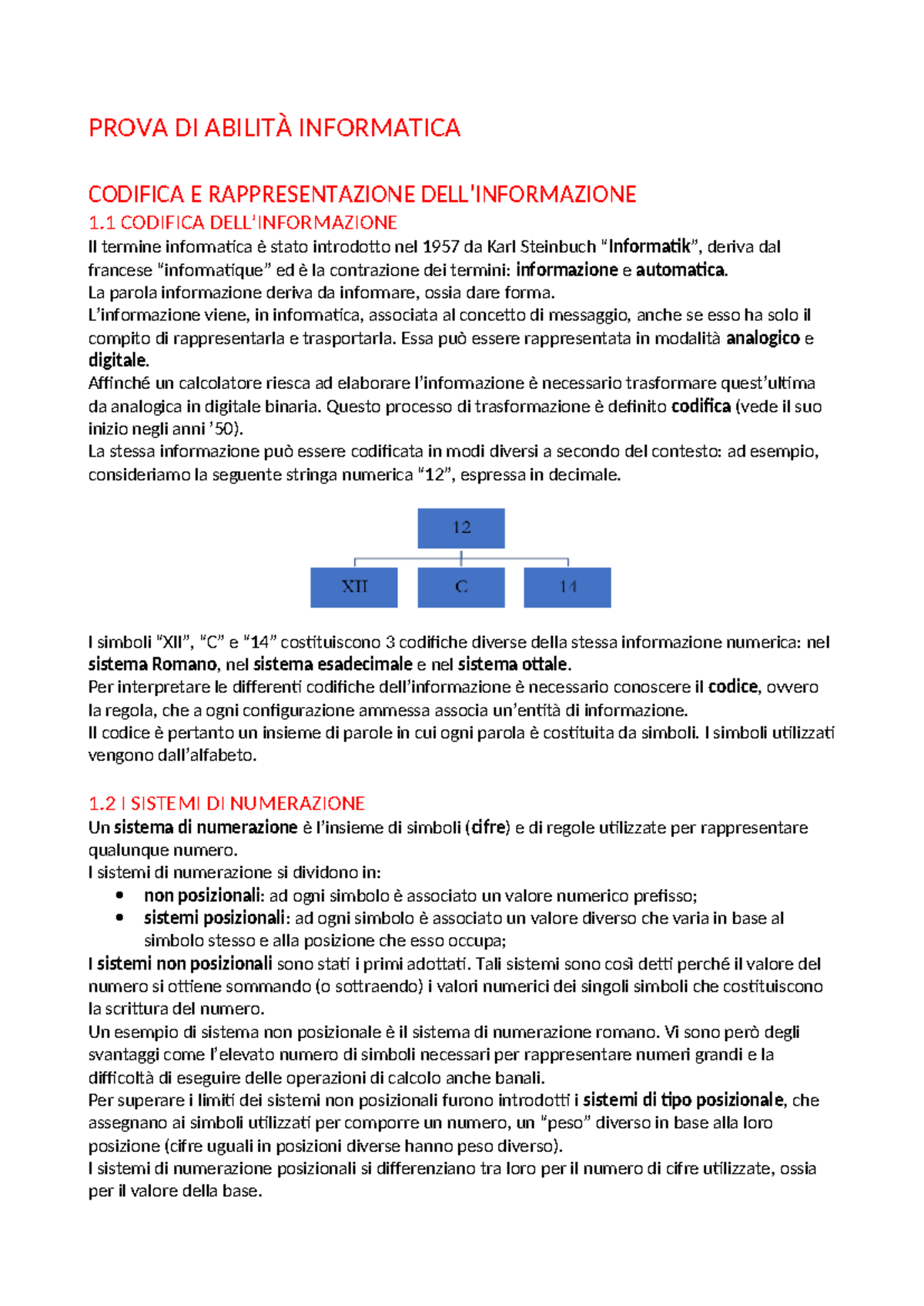 Prova di Abilità Informatica: Codifica e Rappresentazione 1.1 - Studocu