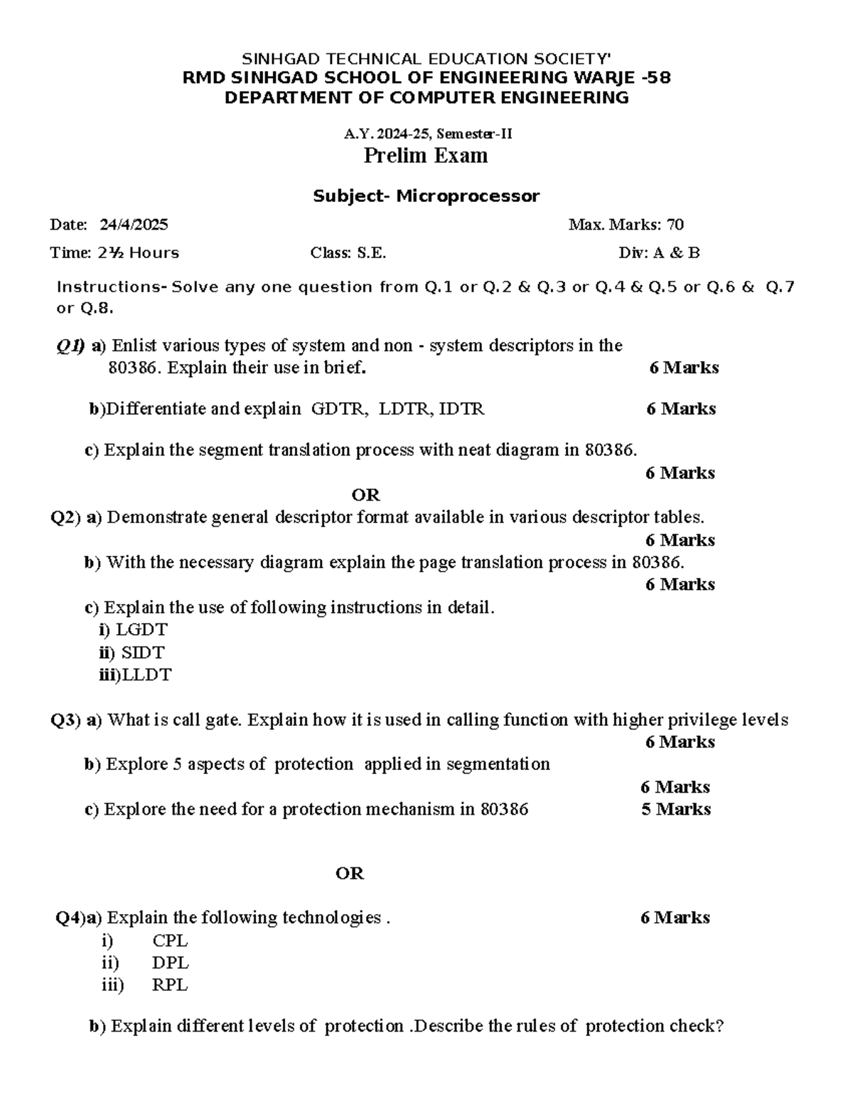 MP Prelim Exam 2025: Microprocessor Questions & Solutions - Studocu