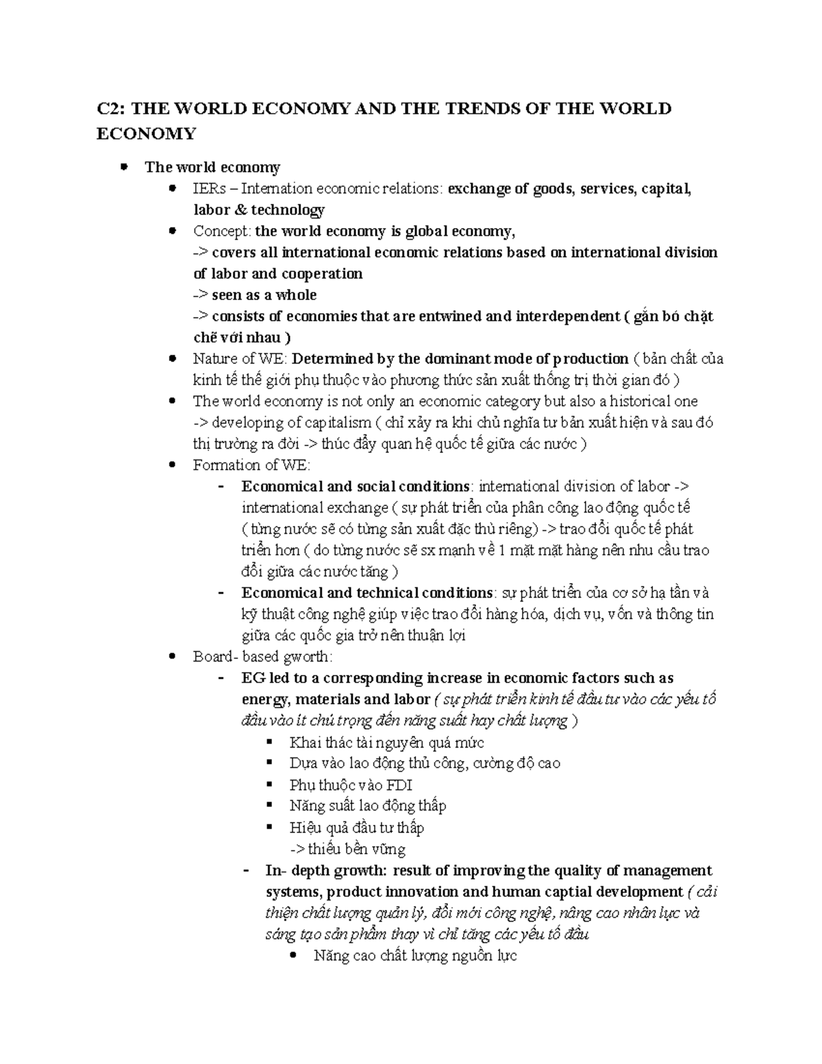 KTQT - International Economic Relations Notes for CLC - Studocu