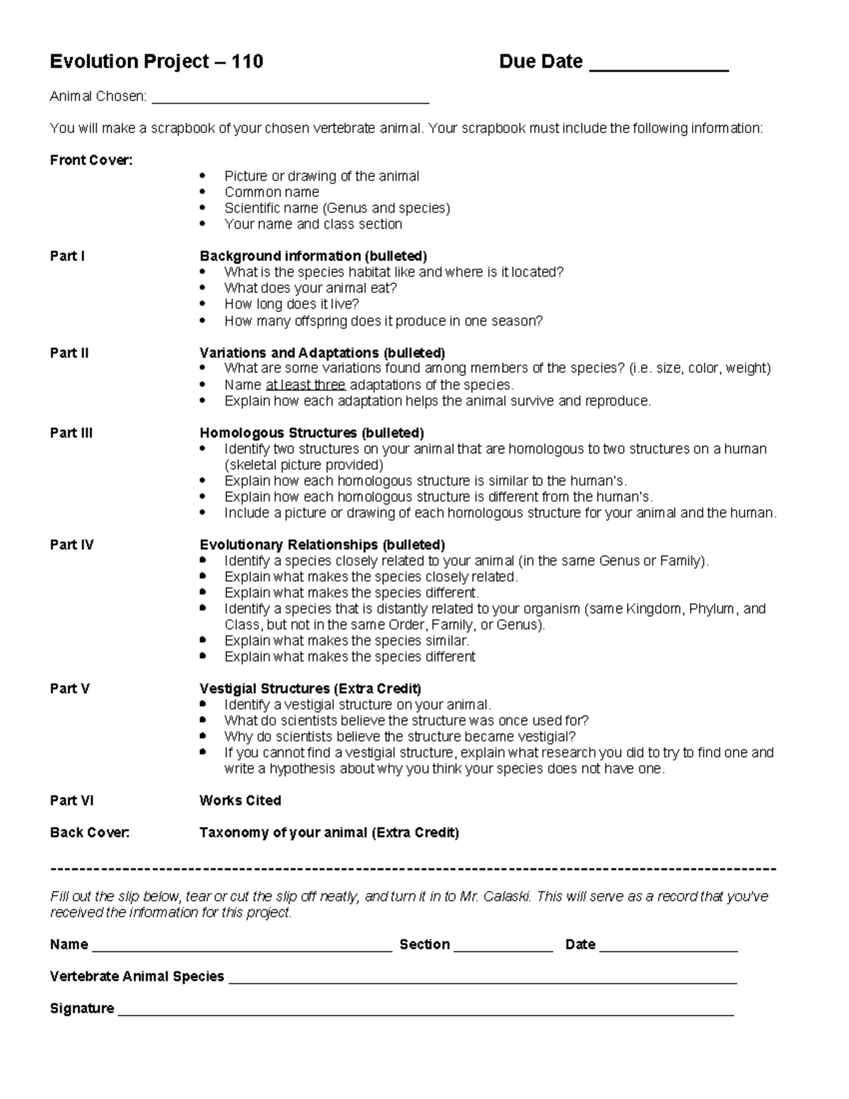 Evolution project 110: Vertebrate animal scrapbook guidelines - Studocu