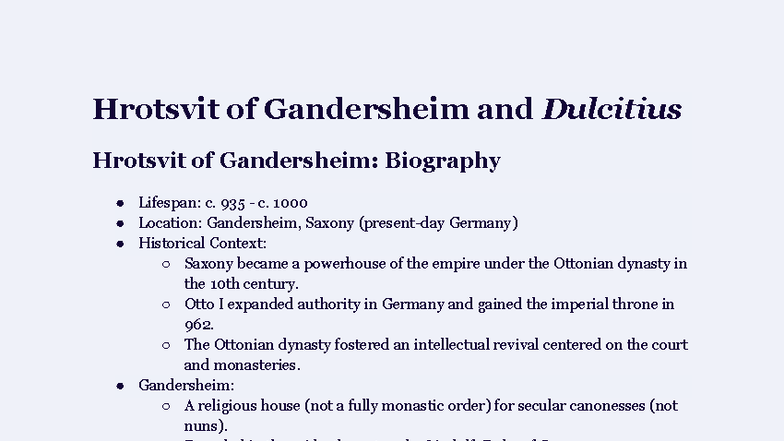 Hrotsvit of Gandersheim: Biography & Analysis of Dulcitius Play - Studocu