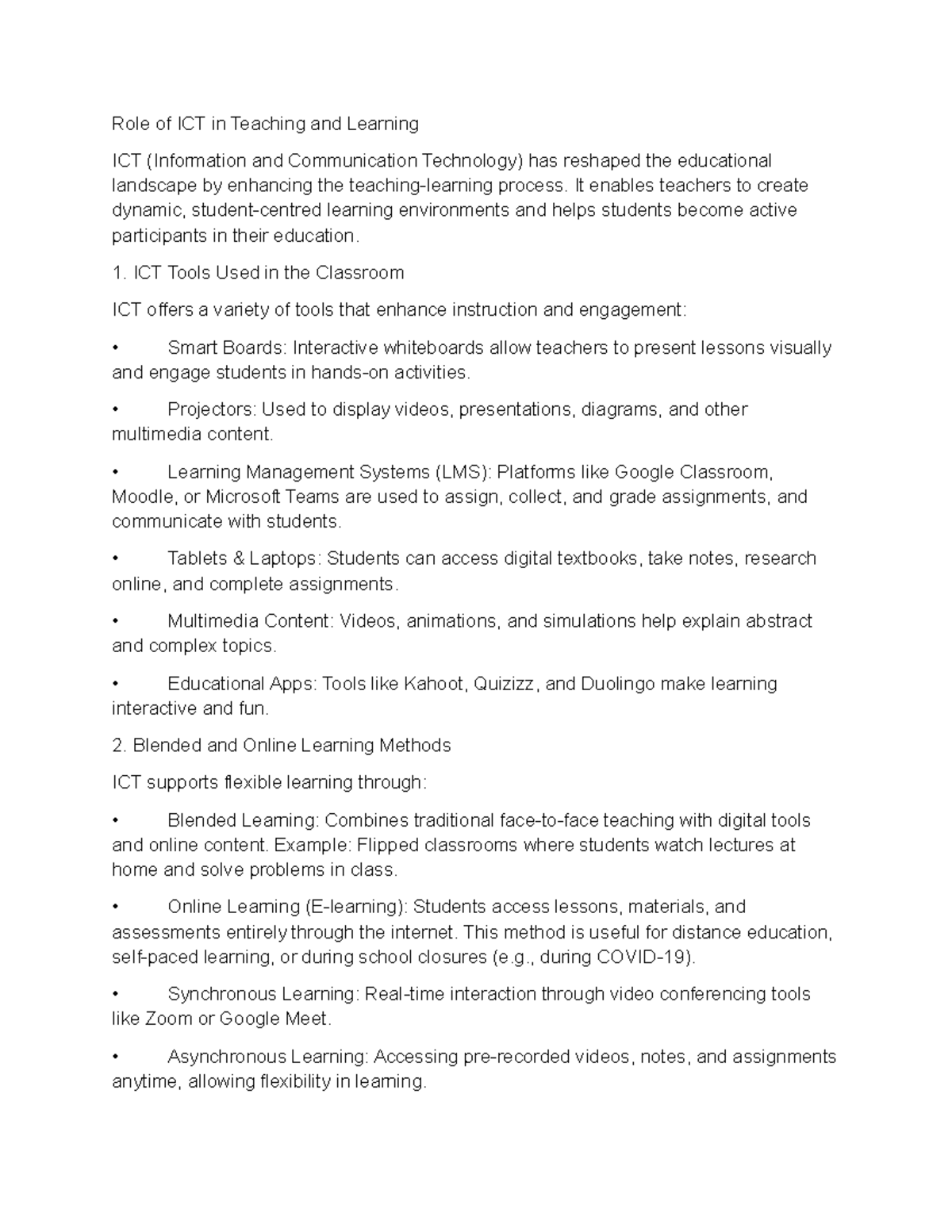 ICT in Education: Enhancing Teaching & Learning Methods - Studocu