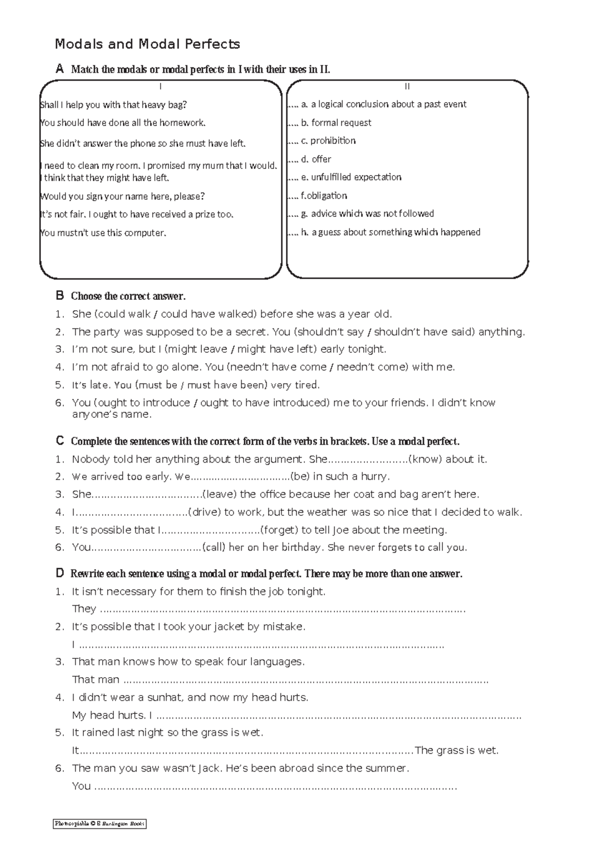 Grammar: Modals & Modal Perfects Exercise Notes for Students - Studocu