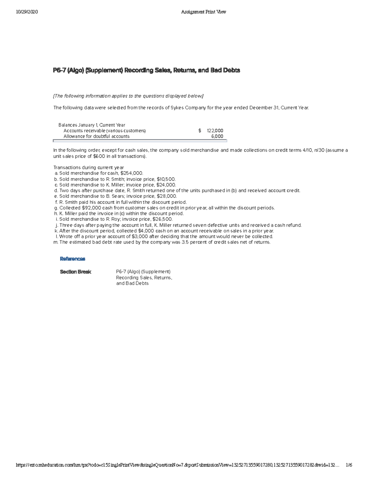 Ch.6 Q7 - Recording Sales, Returns, and Bad Debts Analysis - Studocu