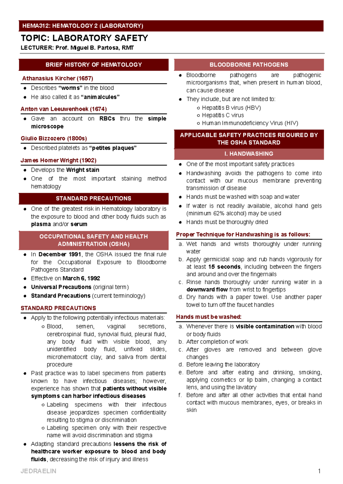 HEMA312: Laboratory Safety Guidelines for Hematology Lab - Studocu