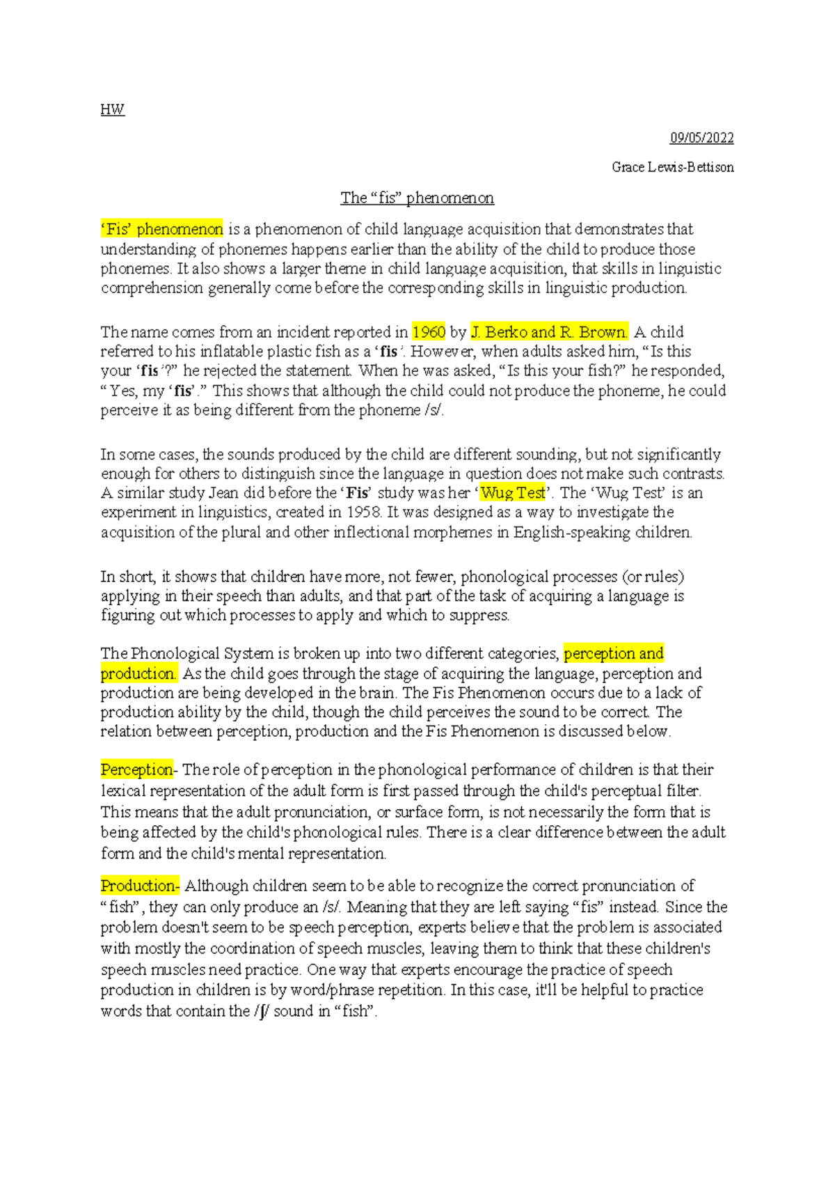 Child Language Development: The Fis Phenomenon Class Notes - Studocu