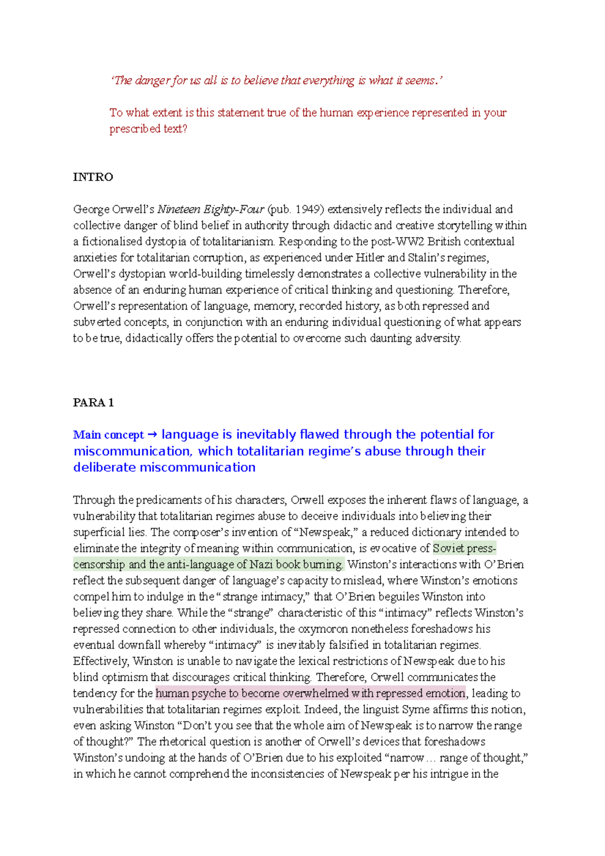 ENG101 Final Exam: Orwell's Dystopia in Nineteen Eighty-Four - Studocu