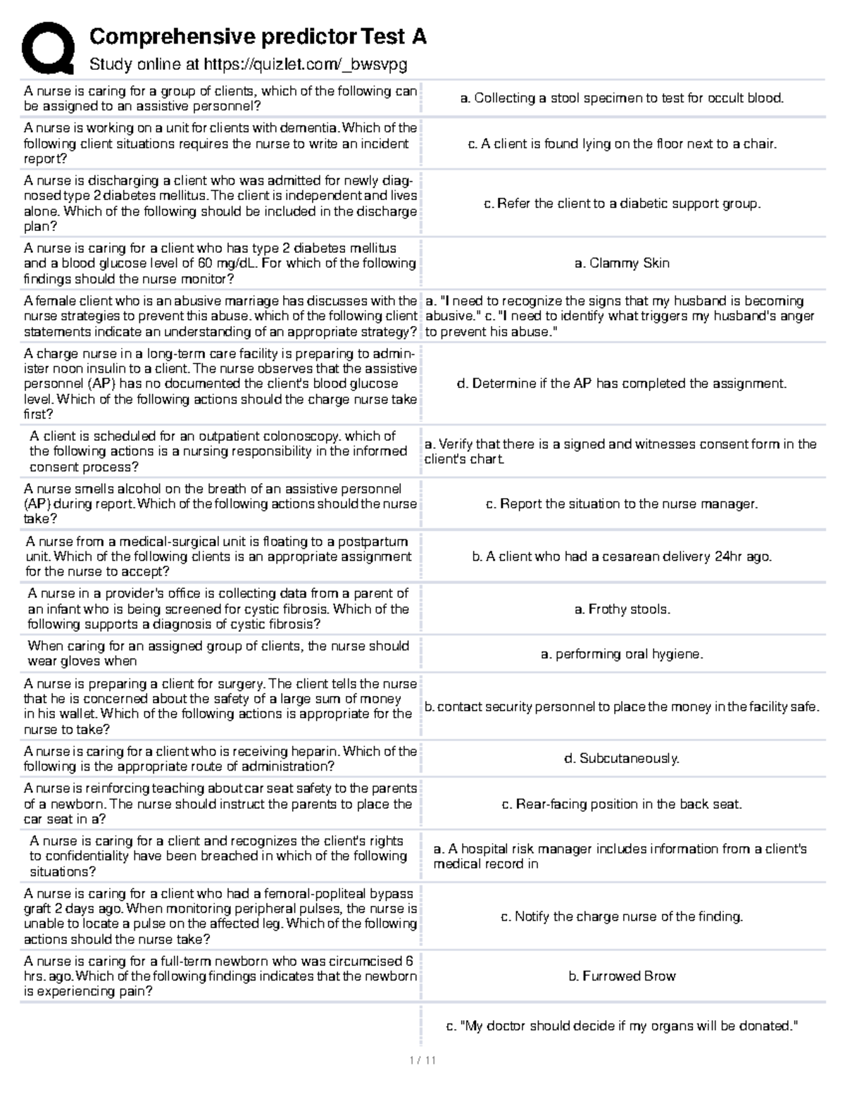 Comprehensive Predictor Test A - Nursing Review and Study Guide - Studocu