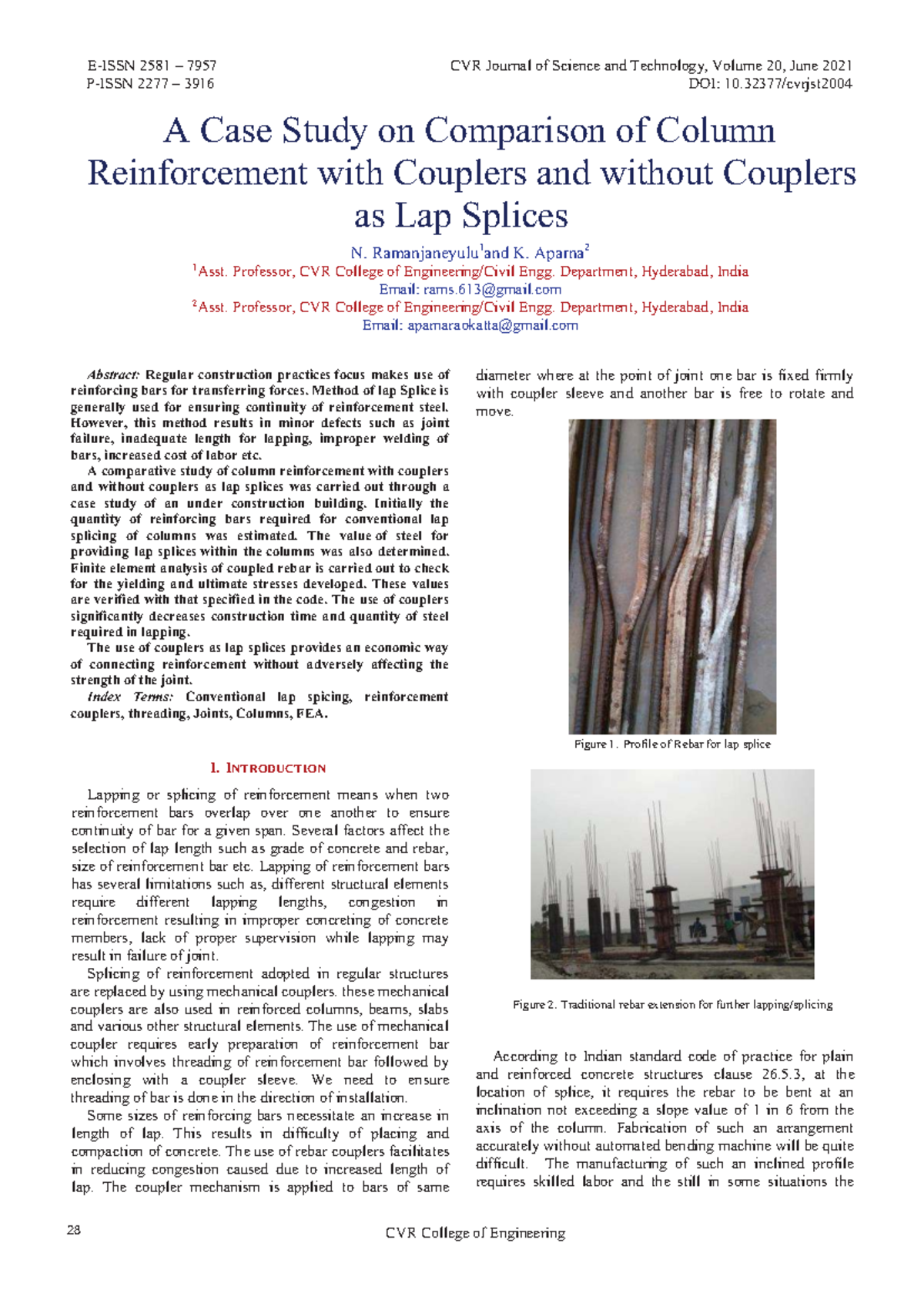 Comparative Study of Column Reinforcement: Couplers vs. Lap Splices ...