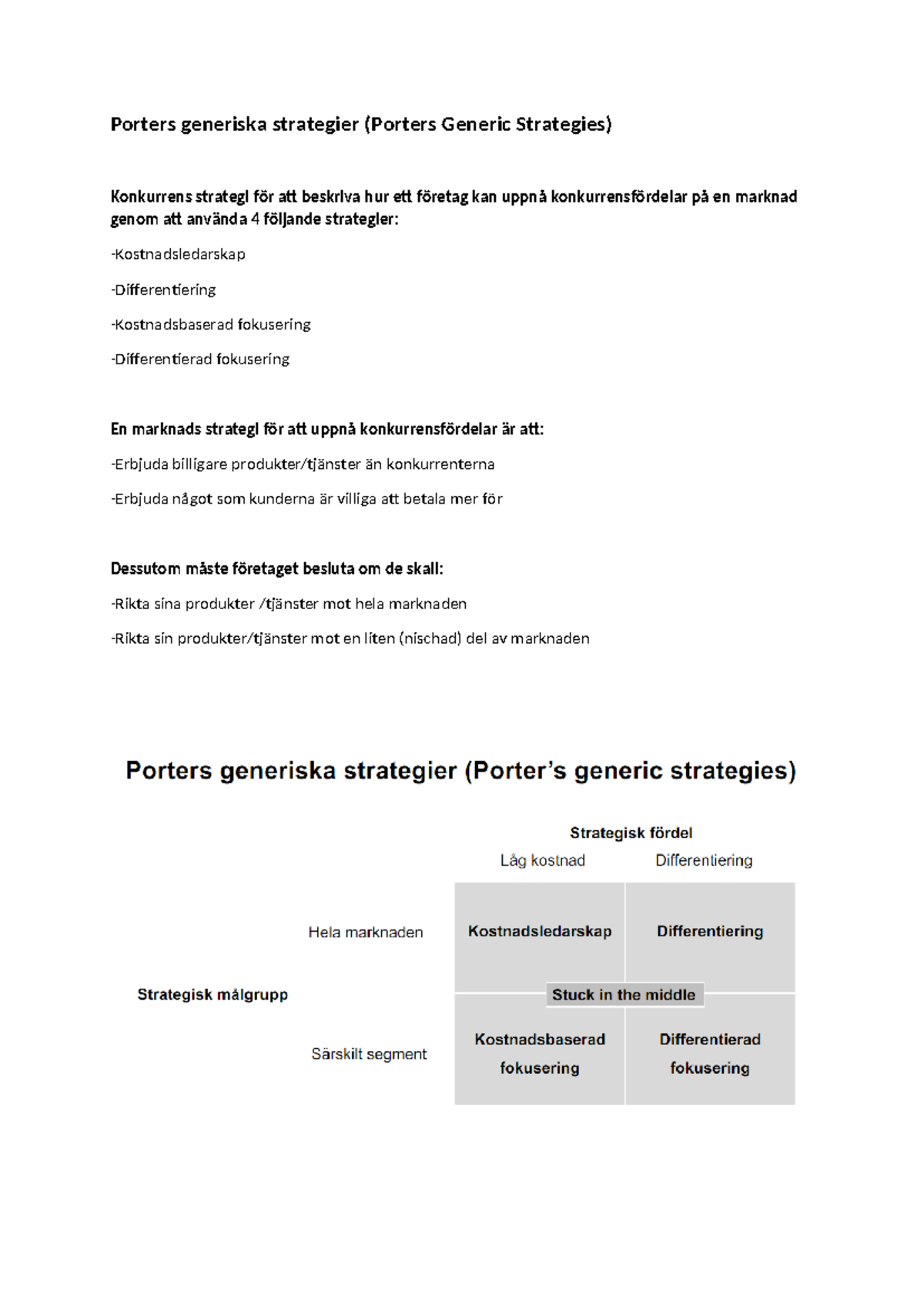 Porters generiska strategier - Anteckningar - Porters generiska ...