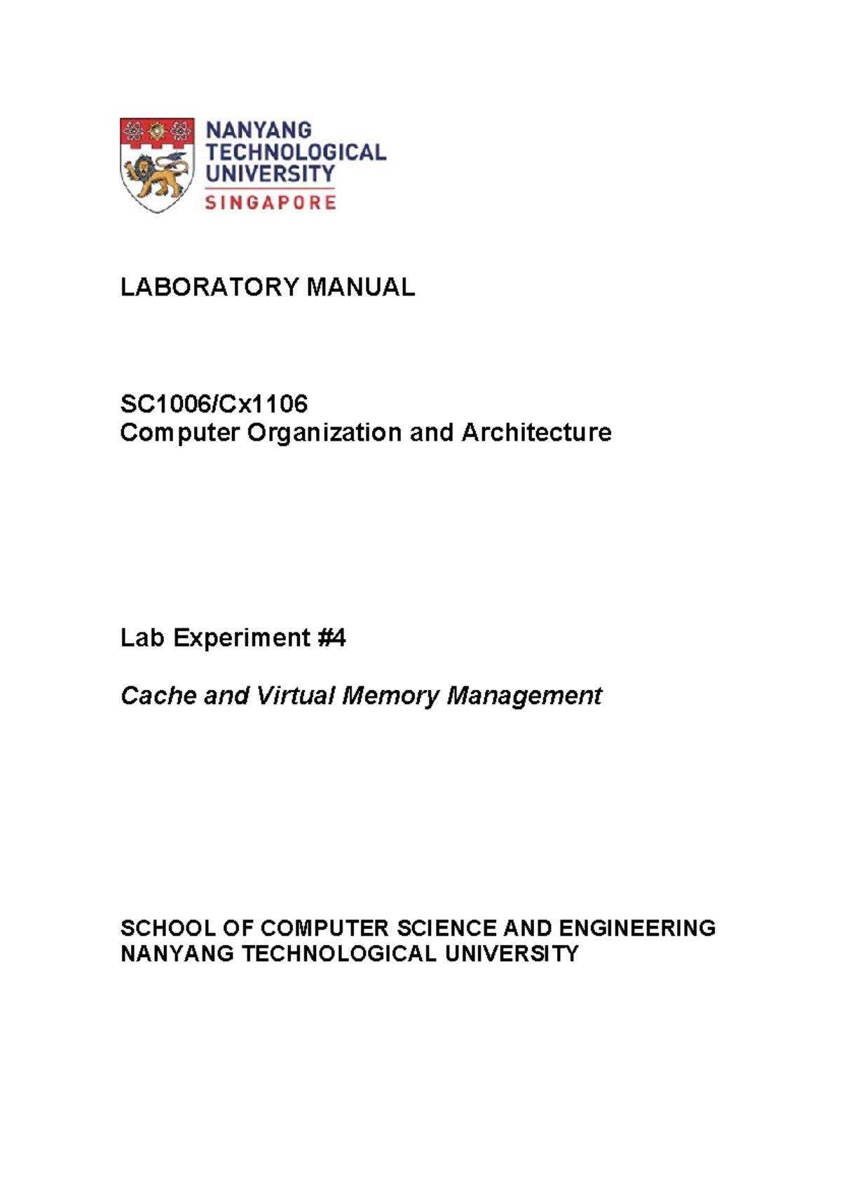 SC1006 Lab Manual v1 - Cache & Virtual Memory Management - Studocu