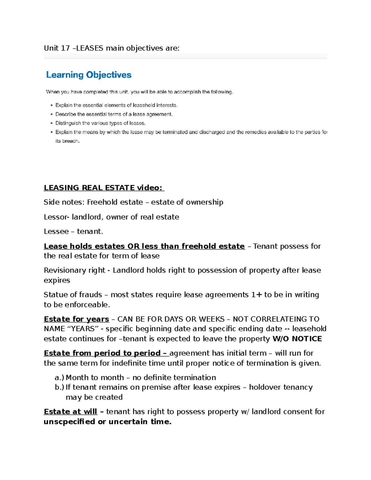 Unit 17: Understanding Lease Types & Tenant Responsibilities in Real ...