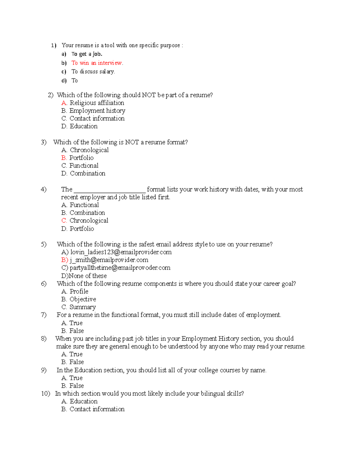 Resume Writing MCQs - Questions & Answers for Effective Preparation ...