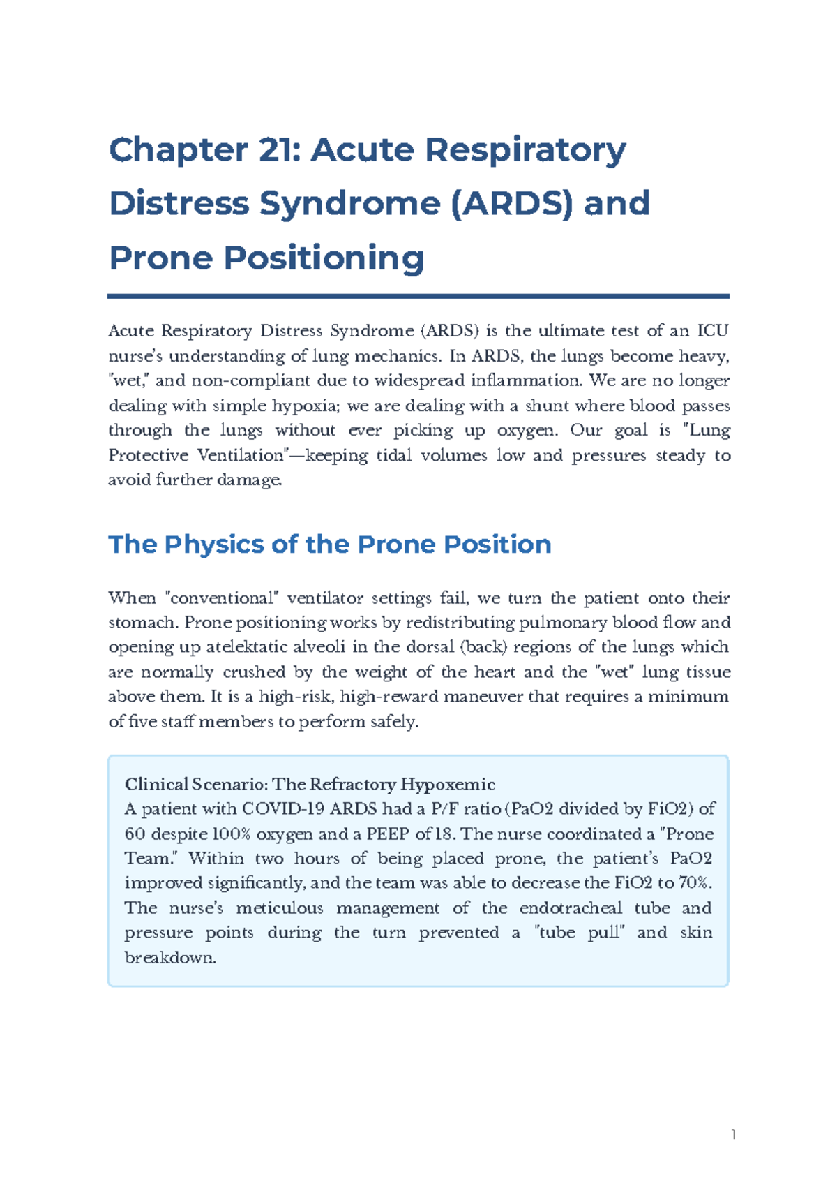 Chapter 21: ARDS & Prone Positioning in ICU Management - Studocu
