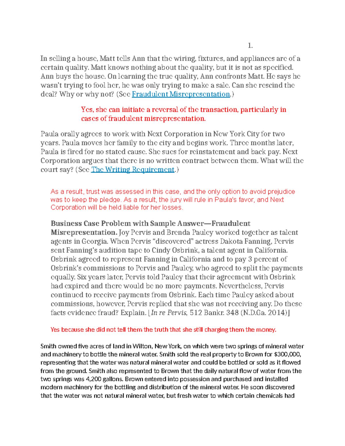 Law 1101 Chapter 13 - Case Study on Fraudulent Misrepresentation - Studocu