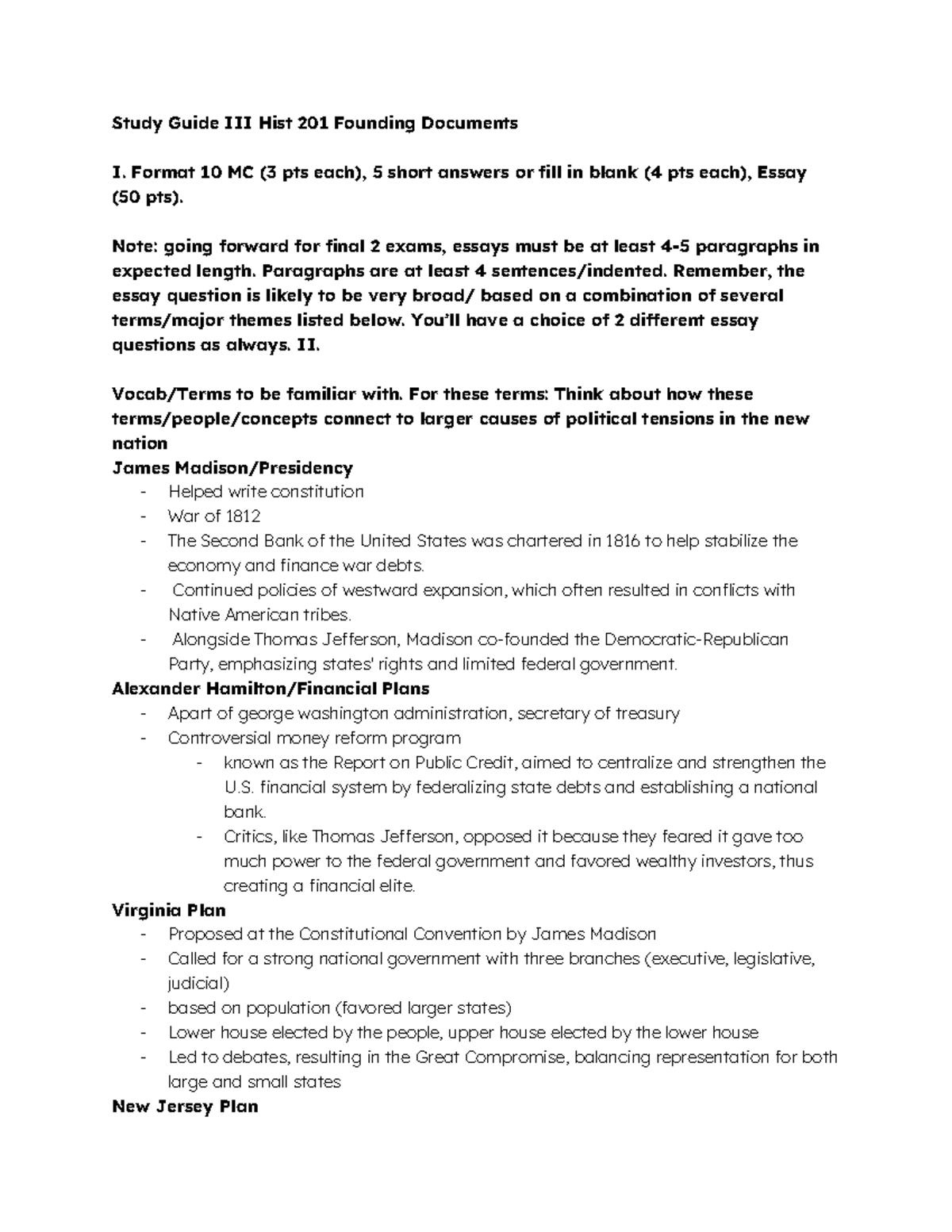 Hist 201 Study Guide III: The Federalists vs. Anti-Federalists Debate ...