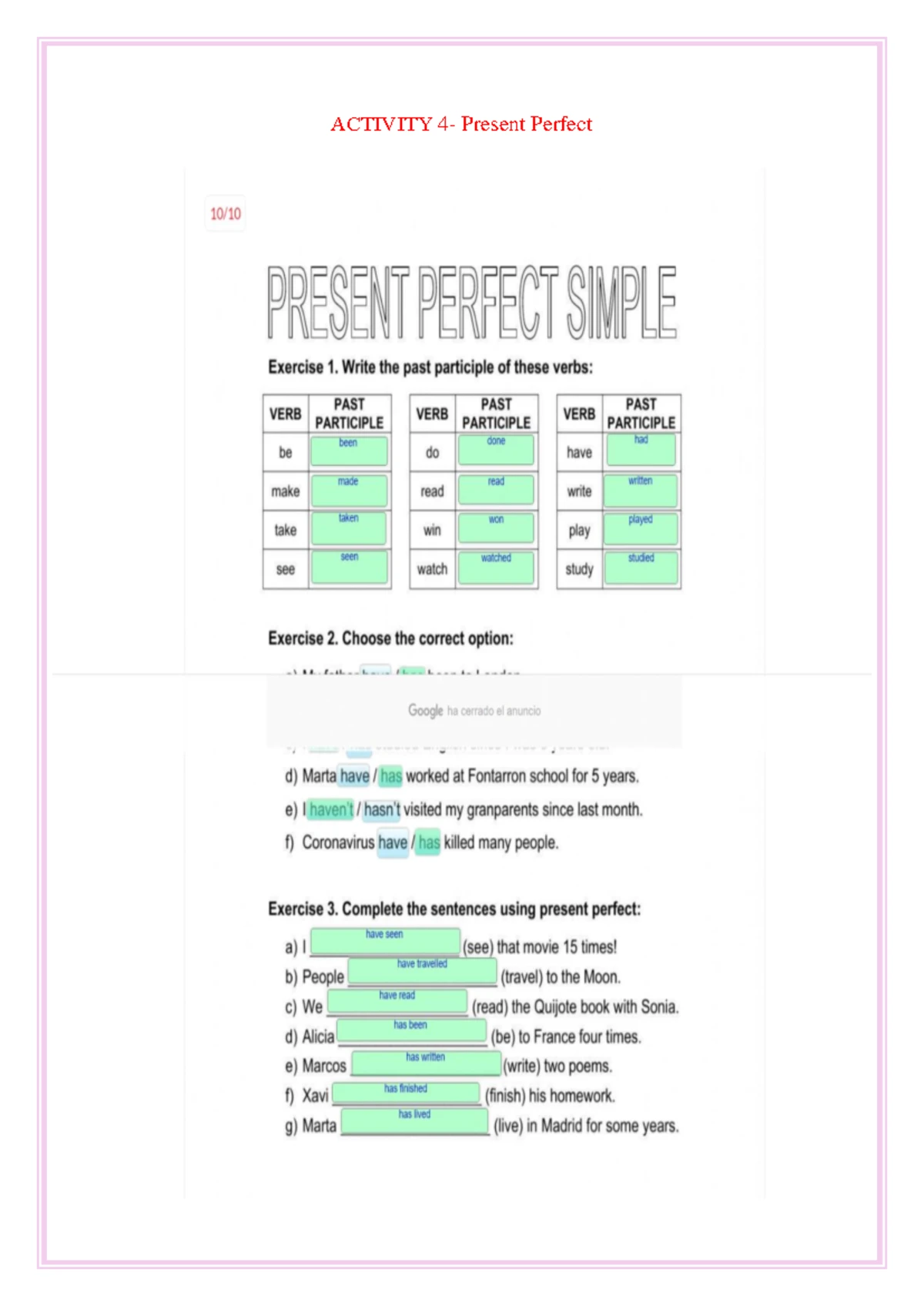 Present perfect tense - liveworksheets - Ingles IV - UNIVERSIDAD DE ...