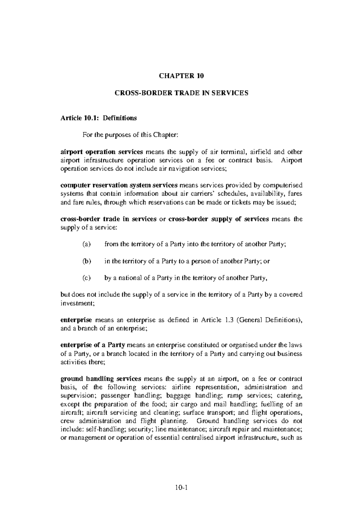 CPTPP Chapter 10: Trade in Services Definitions and Scope - Studocu