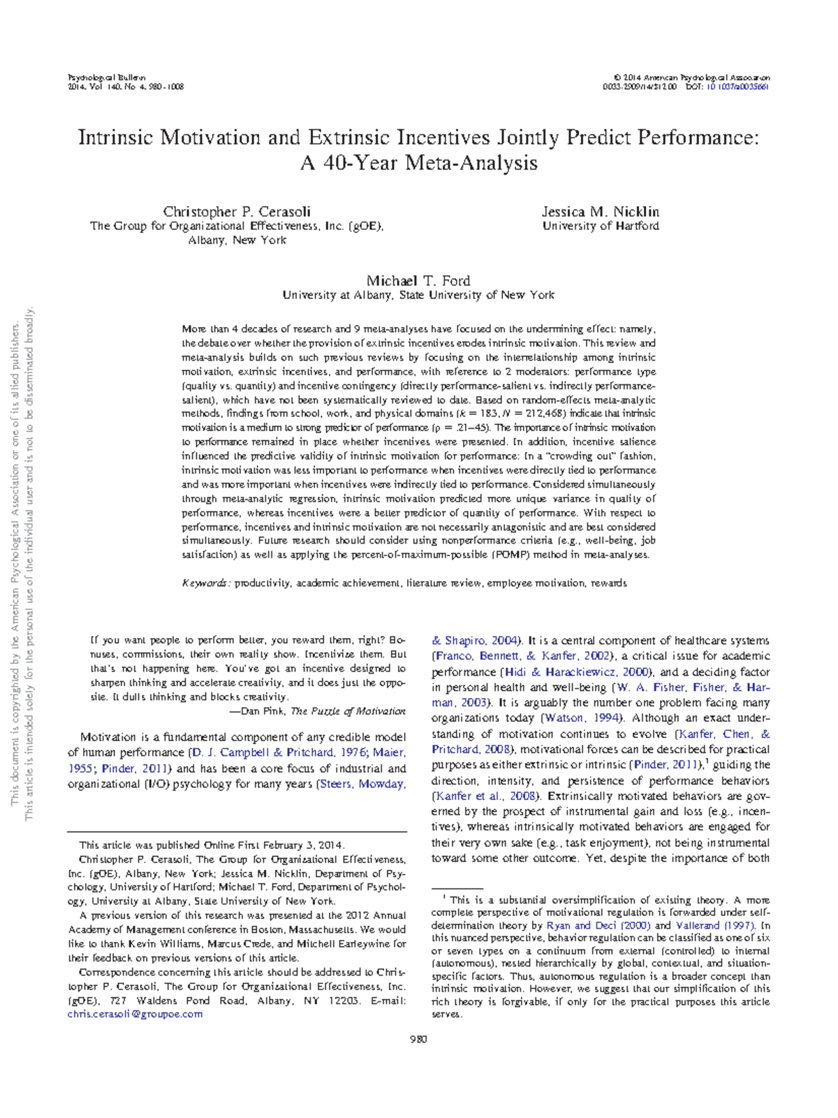 Cerasoli, C. P., Nicklin, J. M., Ford, M. T. (2014 ). Intrinsic ...