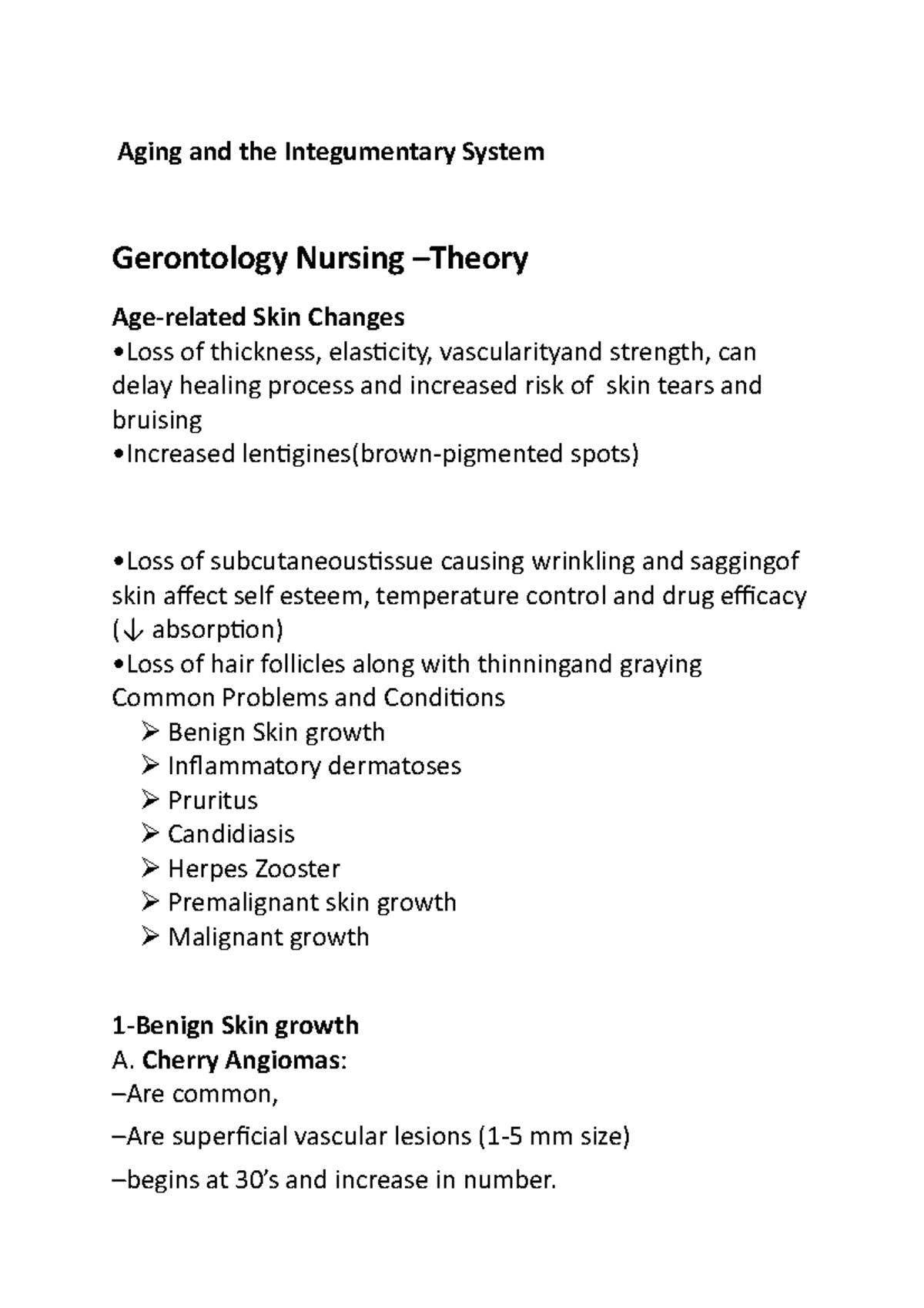 Gerontology Nursing: Aging & the Integumentary System Lecture Notes ...