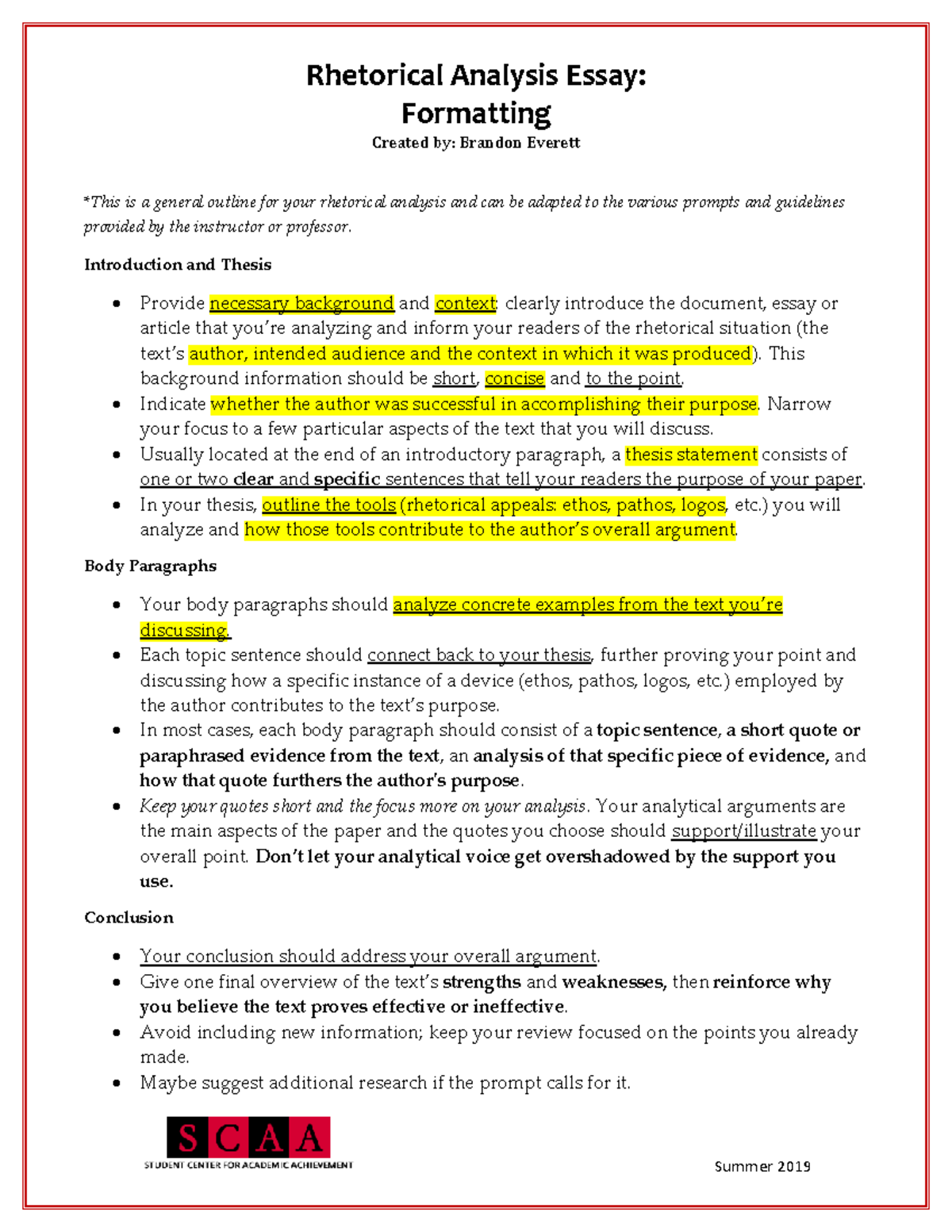 Rhetorical Analysis Essay Formatting Guide (ENG 101) - Studocu