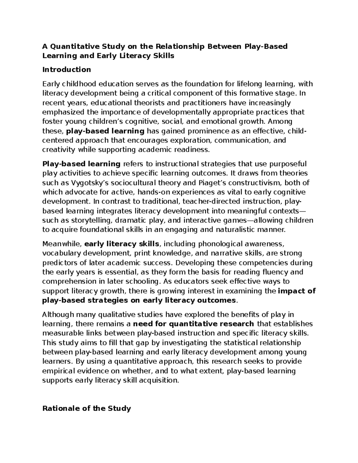 Quantitative Study on Learning & Early Literacy Skills (EDU 101) - Studocu