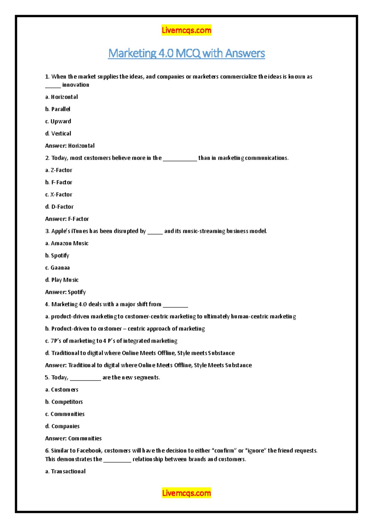 Marketing 4.0 MCQ with Answers PDF - Marketing 4. 0 MCQ with Answers ...