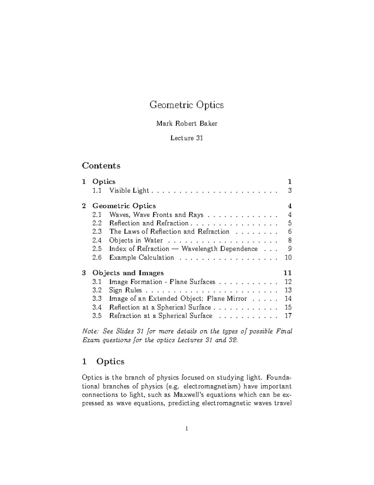 Geometric Optics Lecture 31: Key Concepts and Laws - Studocu