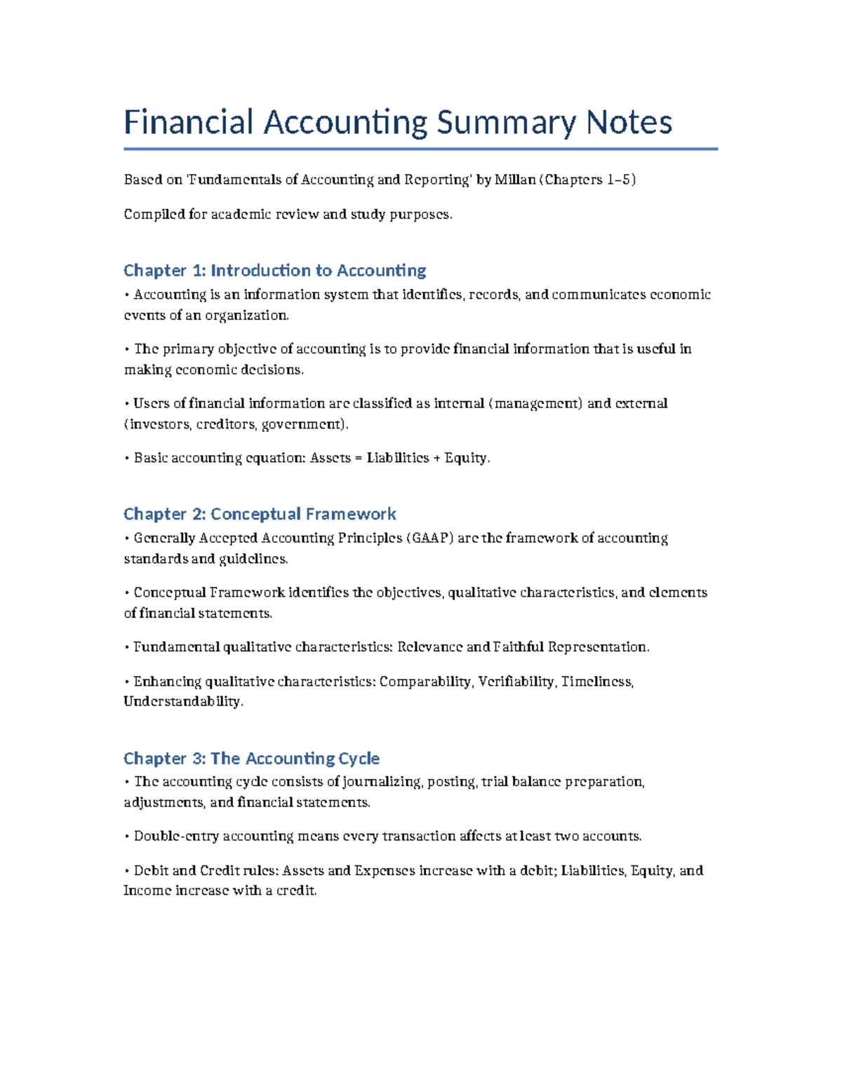 FAR Summary Notes: Financial Accounting Chapters 1-5 Review - Studocu