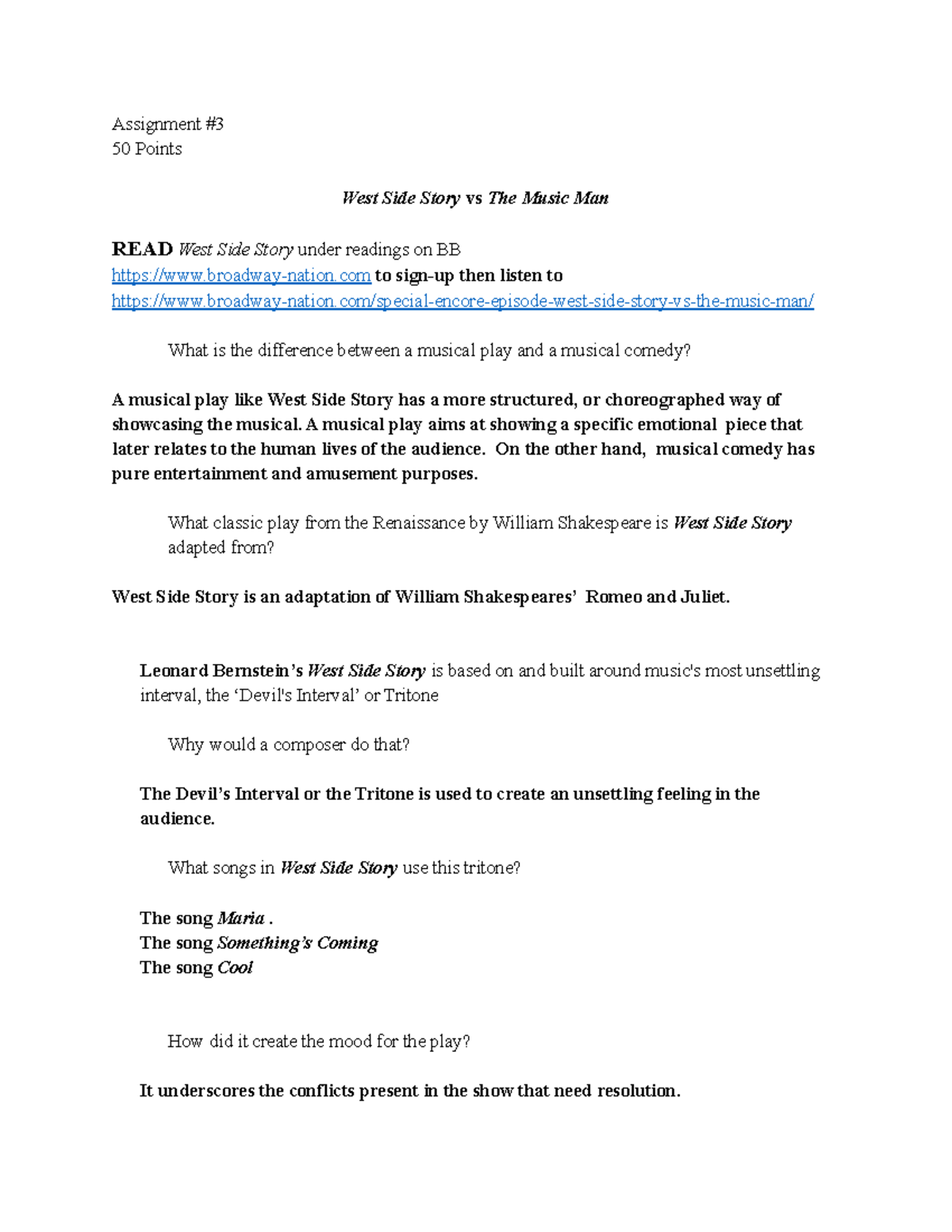 THE 141 - Assignment #3 - Musical Play vs. Musical Comedy Analysis ...