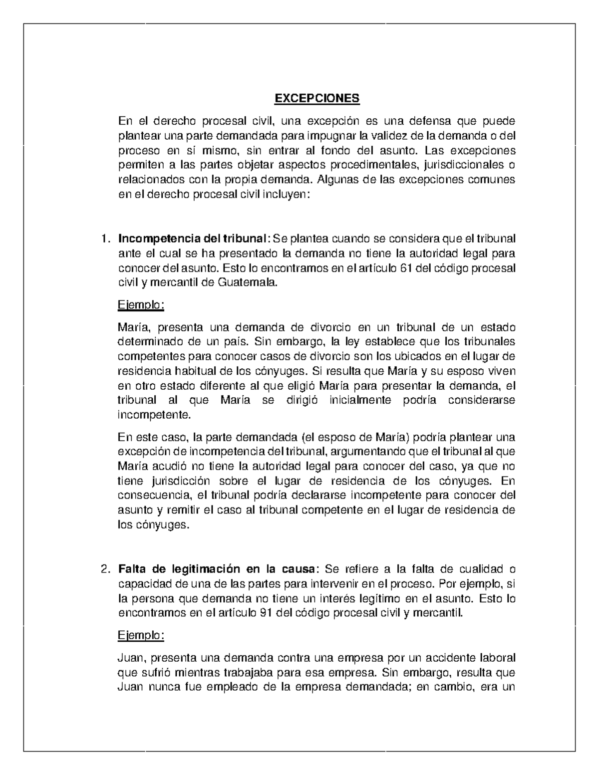 Excepciones en el Derecho Procesal Civil y Mercantil - Análisis ...