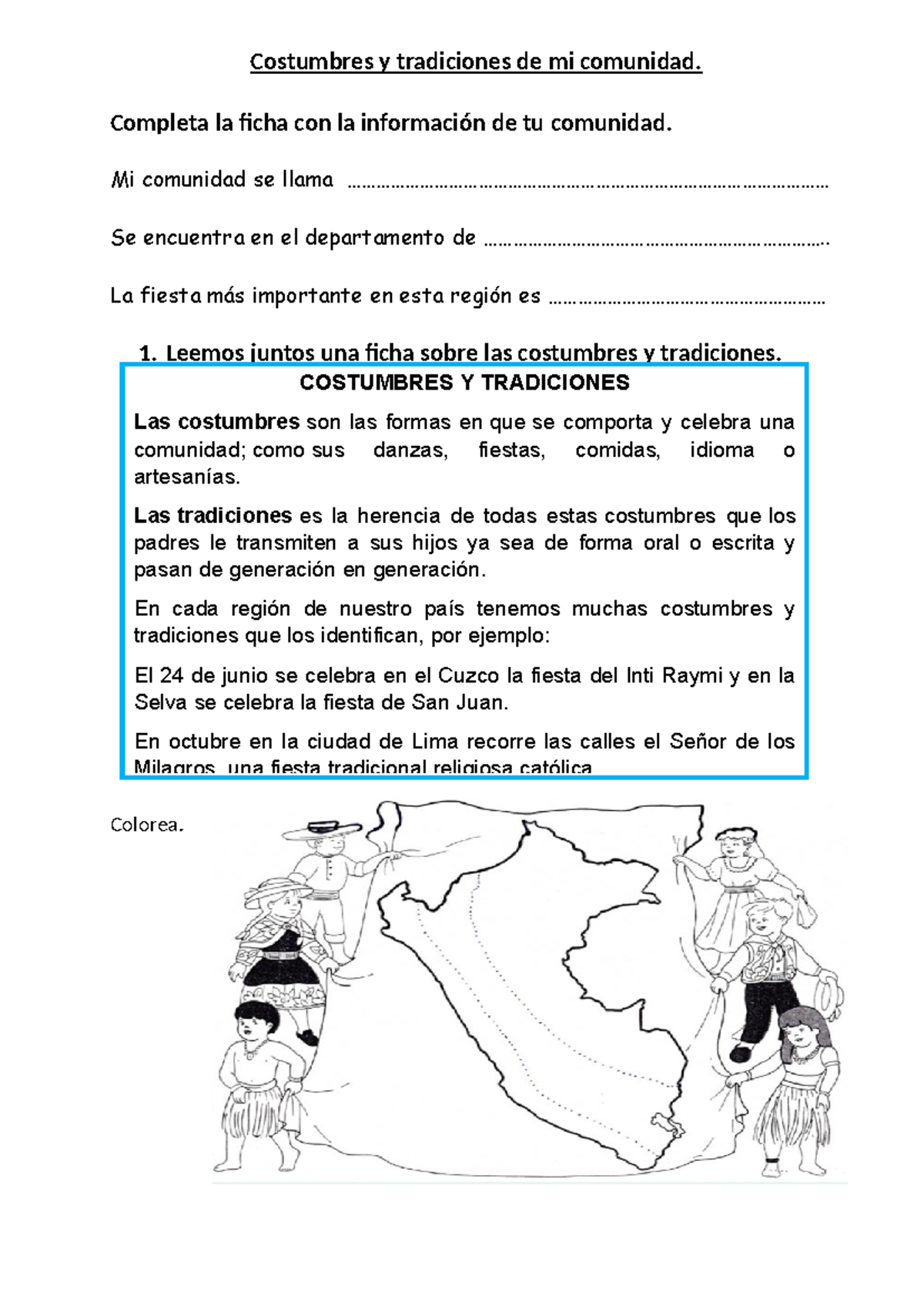 Costumbres y Tradiciones de la Comunidad - Ficha de Aplicación P.S ...