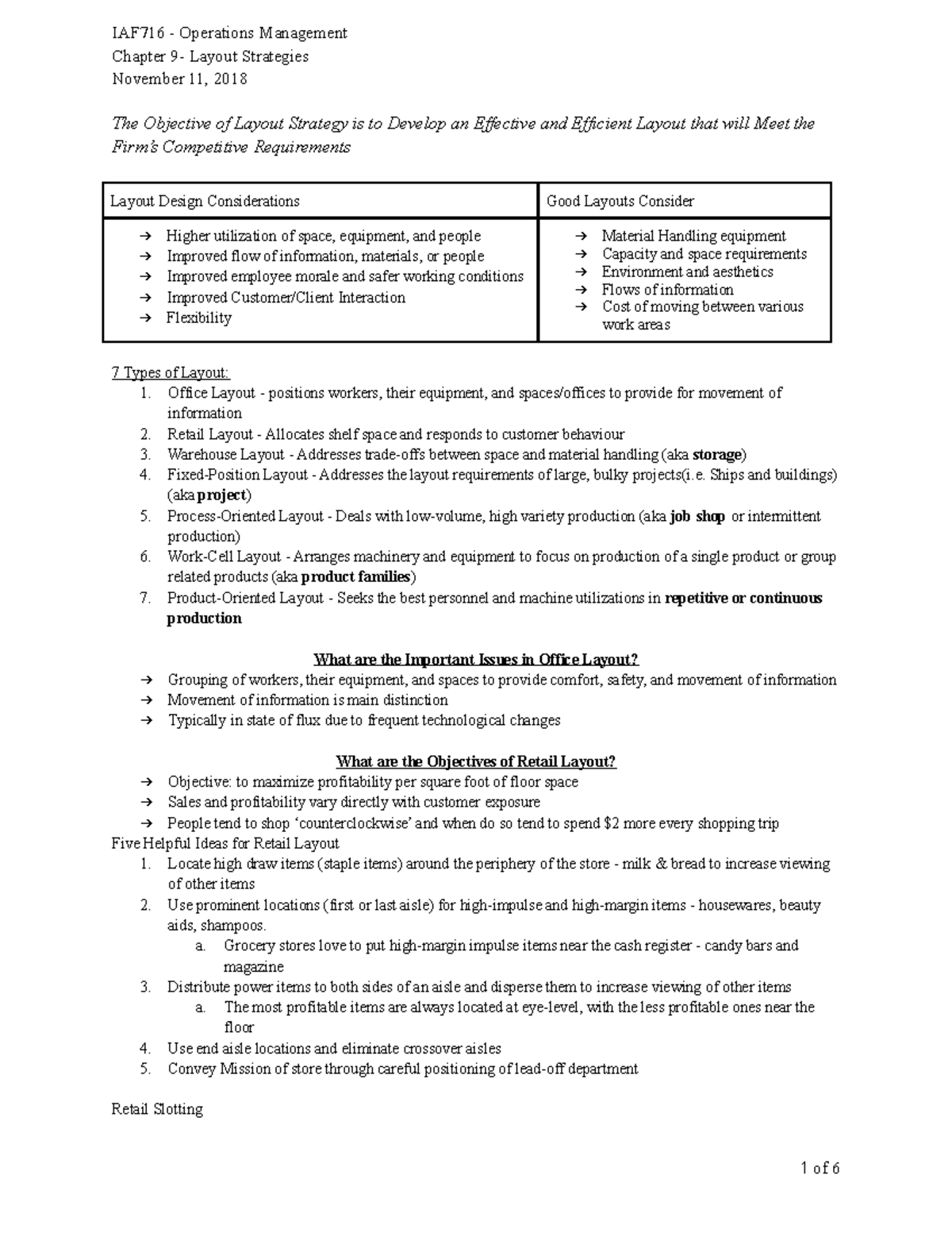 IAF716 - Chapter 9 Summary: Layout Strategies in Operations Management ...