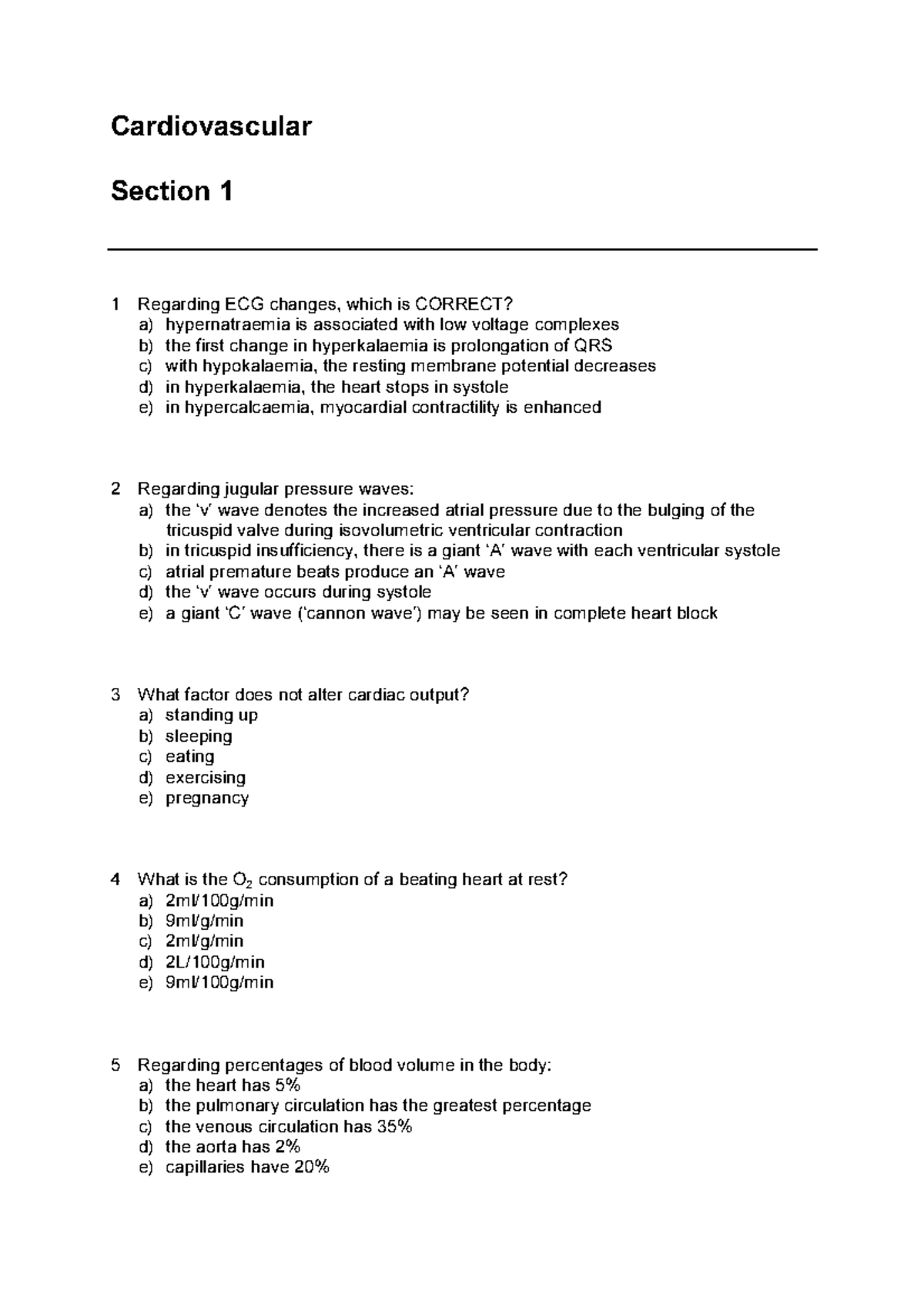 Cardiovascular MCQs for Exam Review: Key Concepts & Answers - Studocu