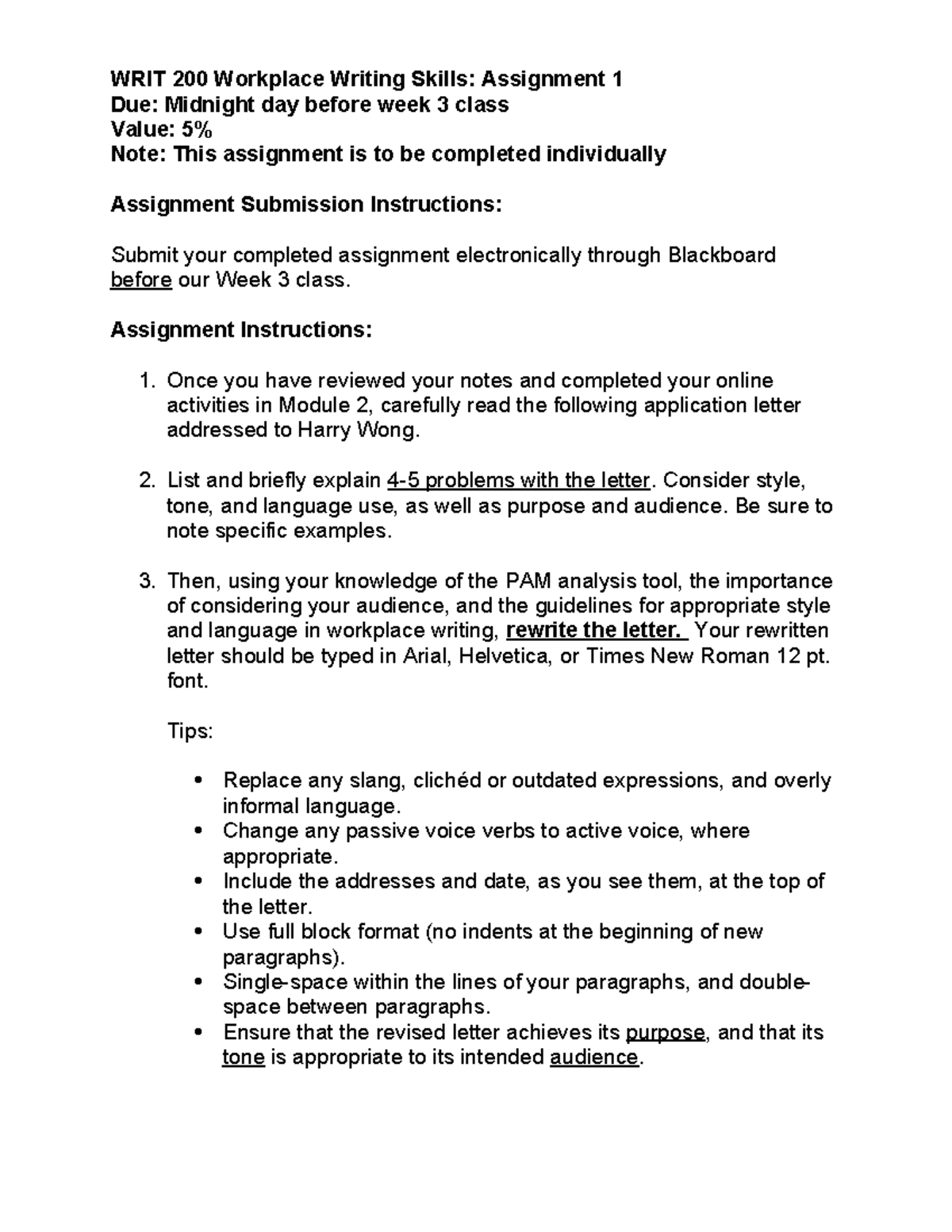 WRIT 200 Assignment 1: Application Letter Revision Guide - Studocu