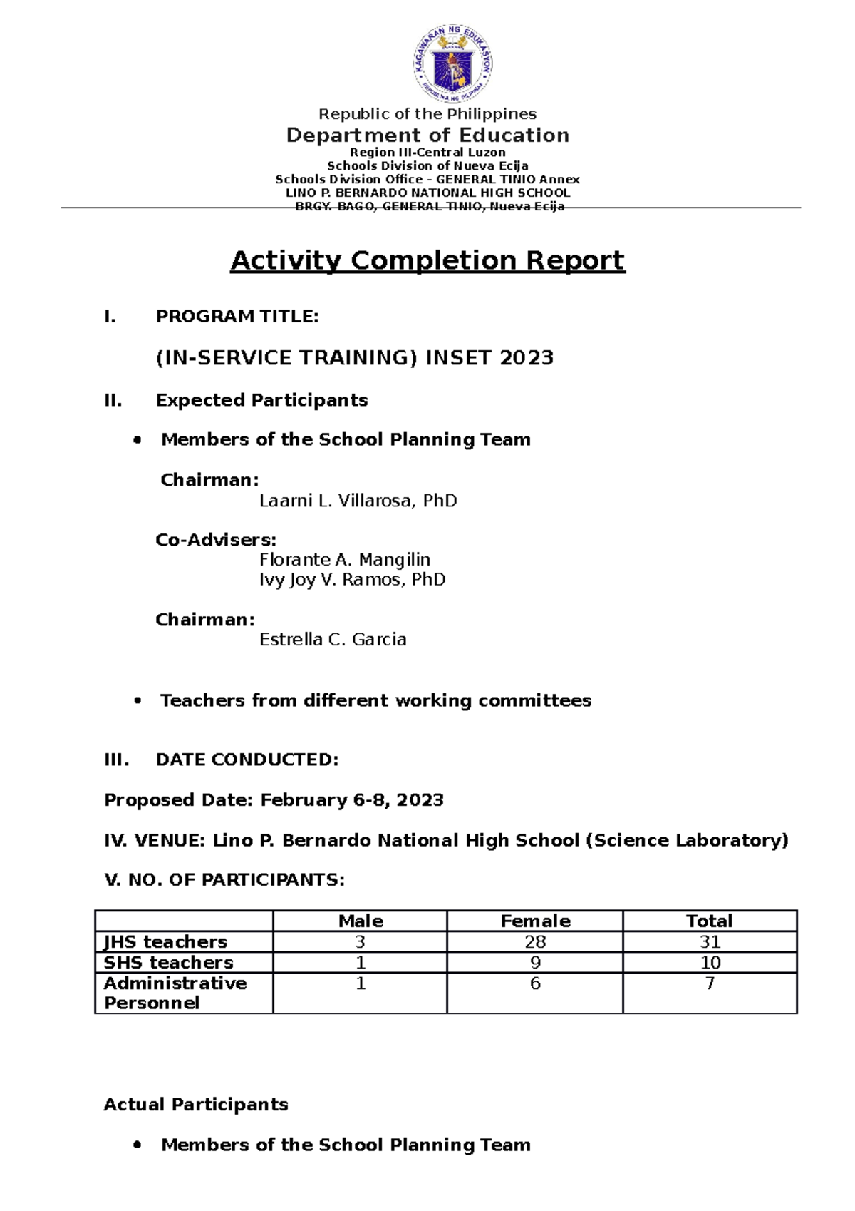 ACR-INS-2023: In-Service Training Completion Report for Participants ...